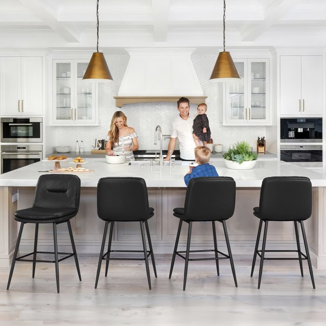 Dycanpo 24”H Bar Stools Set of 4, Double-Layer Upholstered, for Home ...