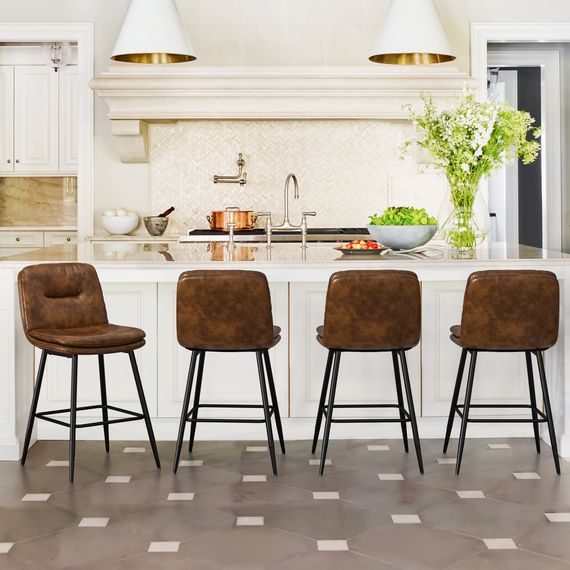 Dycanpo 24” Bar Stools Set of 4, Faux Leather Woven for Home Kitchen ...