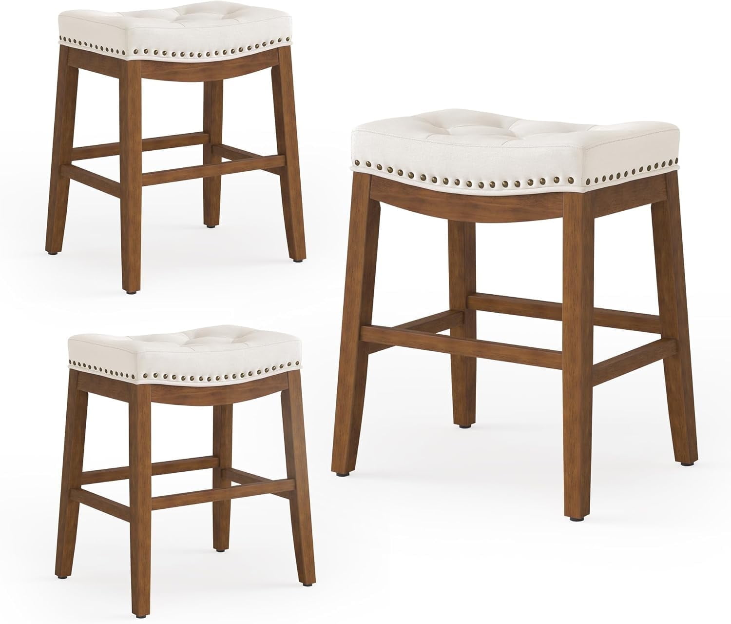 Dycanpo 24-Inch Backless Bar Stools Set of 2, Wooden Legs and Saddle ...