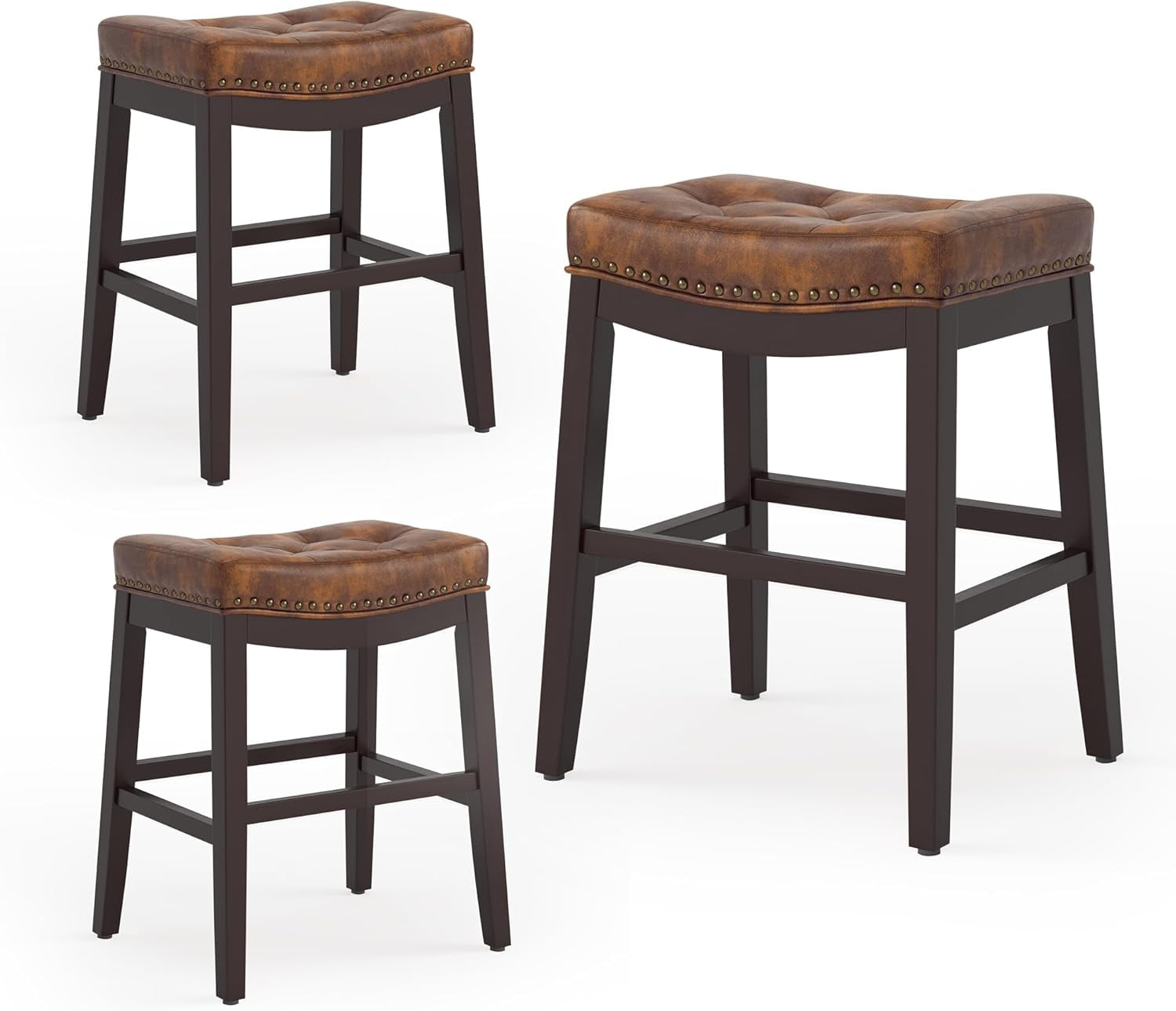 Dycanpo 24-Inch Backless Bar Stools Set of 3, Wooden Legs and Saddle ...