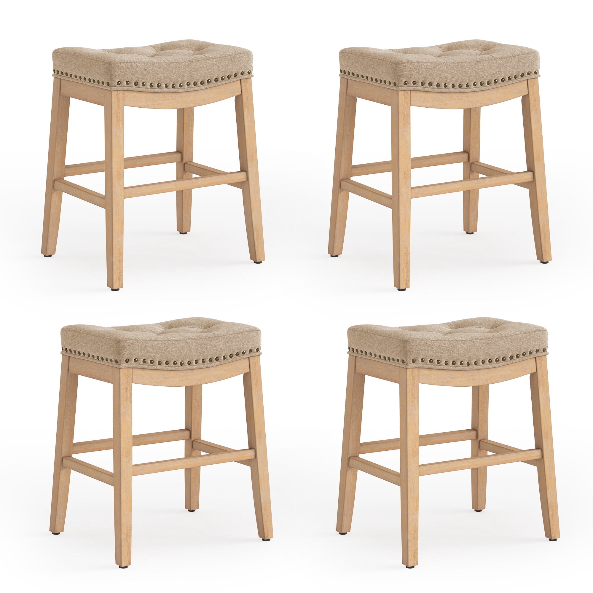 Dycanpo 24-Inch Backless Bar Stools Set of 4, Wooden Legs and Saddle ...