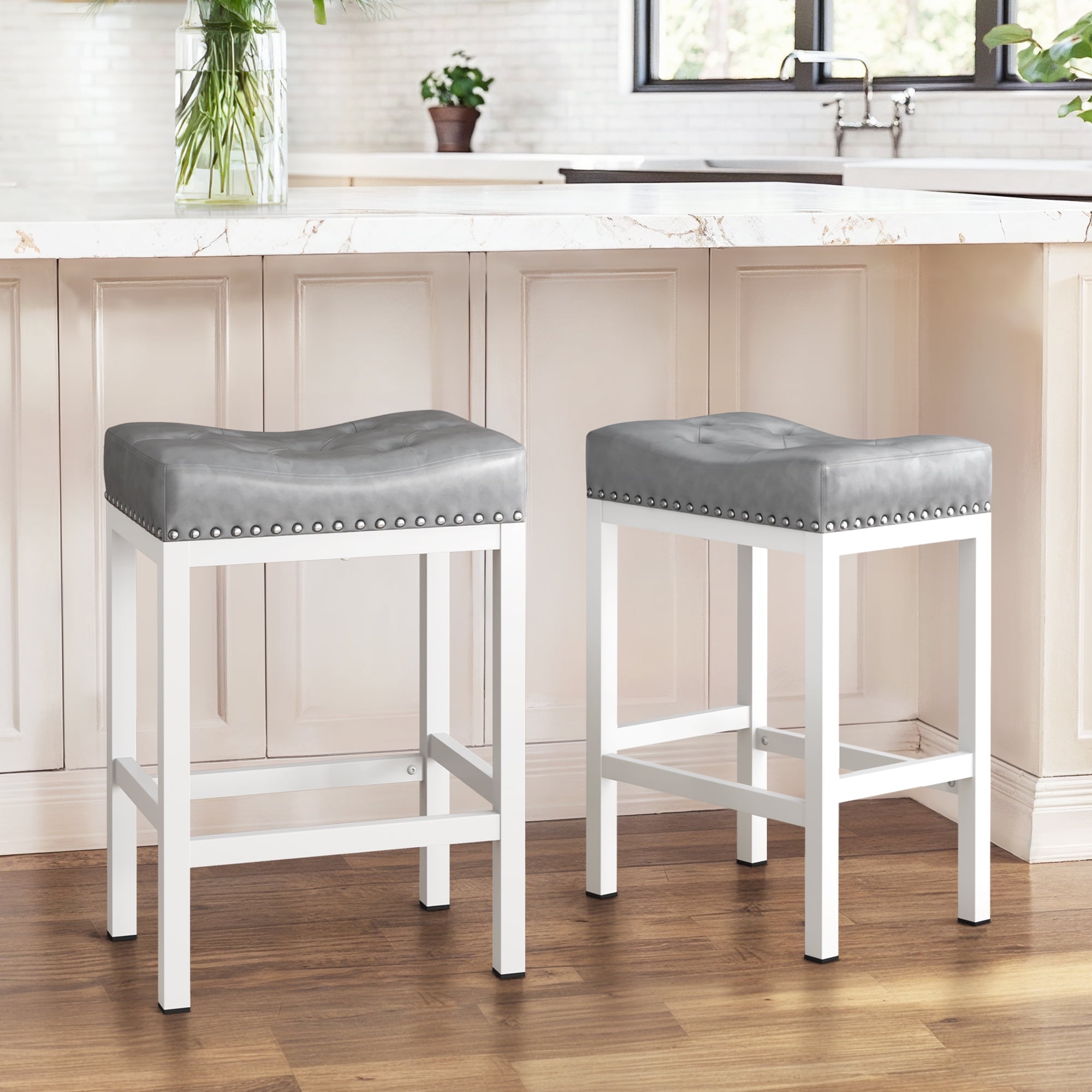 Dycanpo 24” Saddle Bar Stools Set of 2 with Modern Metal Legs, for Home ...