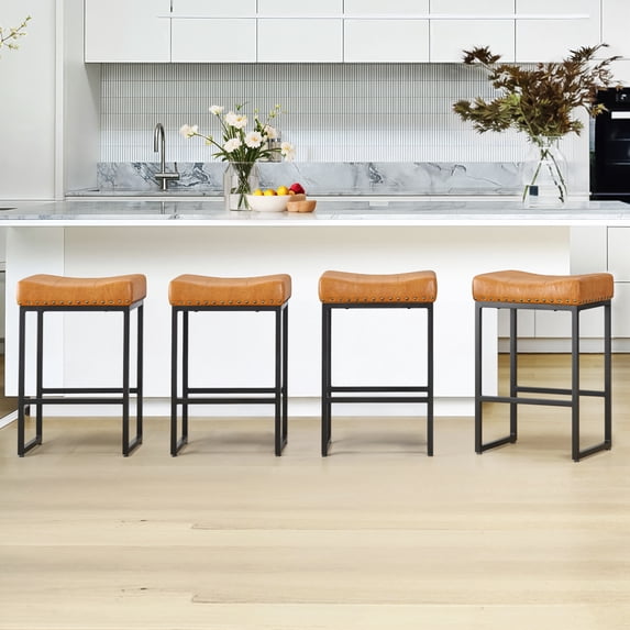 Dycanpo 24" Saddle Counter Height Bar Stools Set of 4, Modern Faux ...