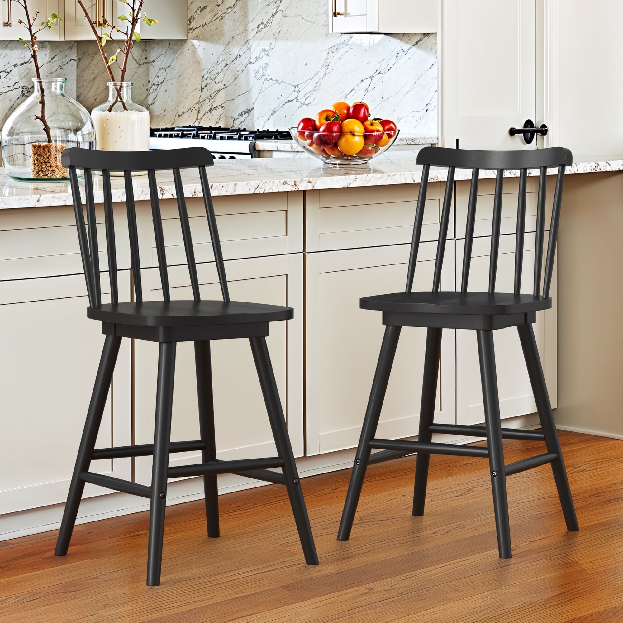 Dycanpo 24'' Swivel Wooden Bar Stools Set of 2,Counter Height Bar ...