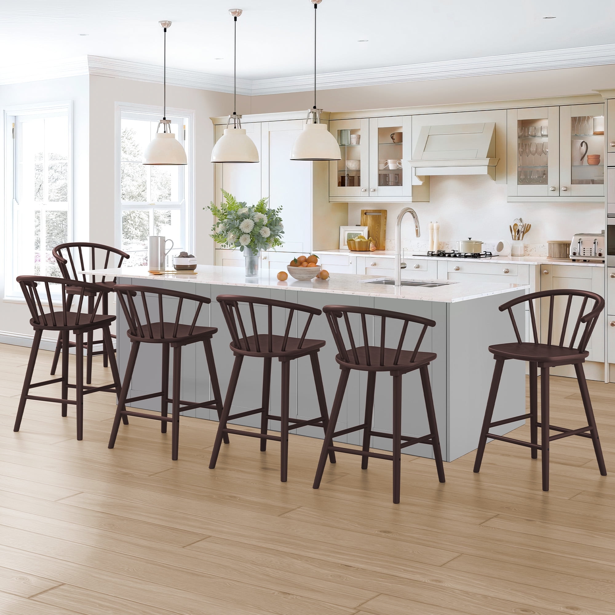 Dycanpo 24'' Wooden Bar Stools Set of 6,Counter Height Bar Stools with ...