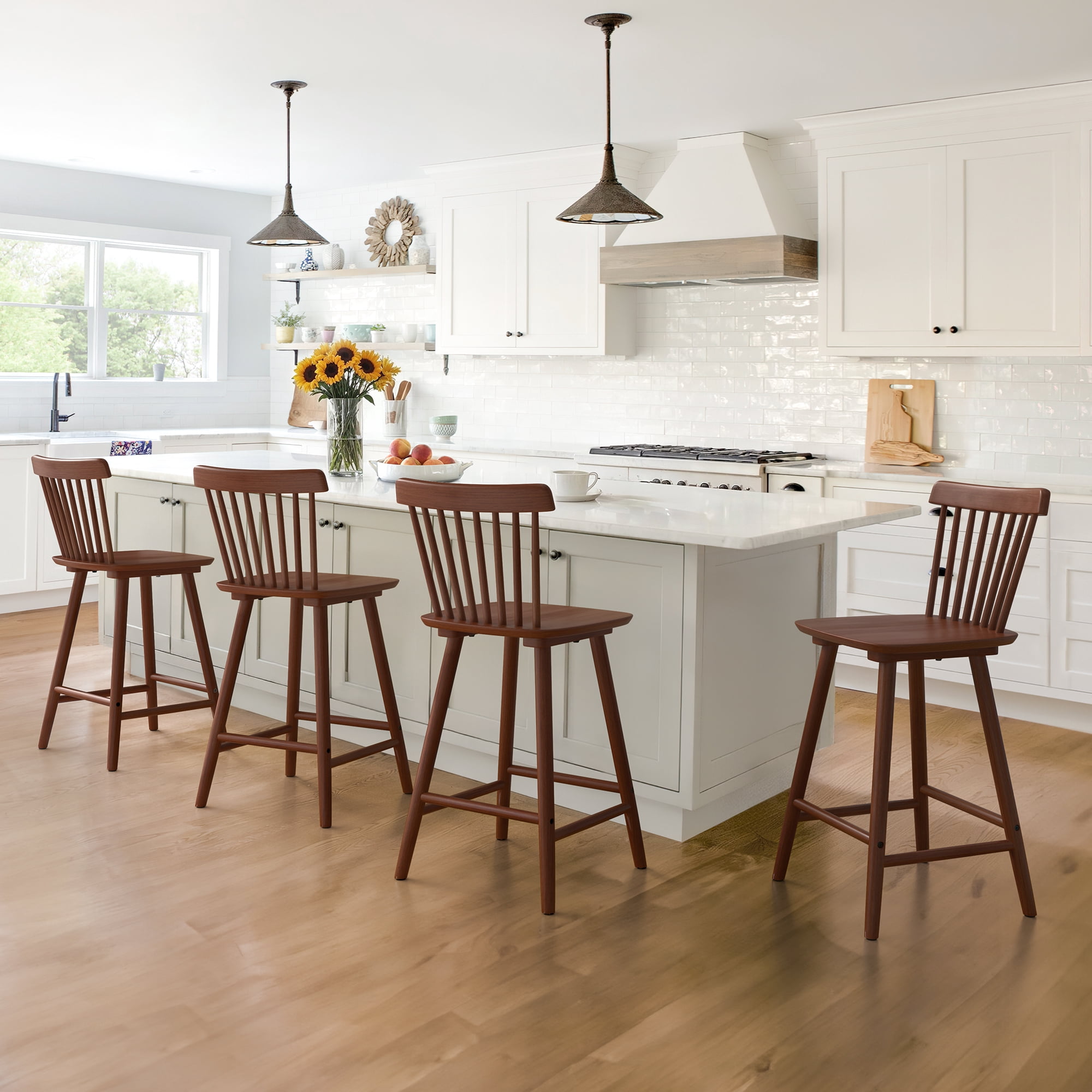 Dycanpo 24'' Wooden Windsor Counter Height Chairs Set of 4, Farmhouse ...