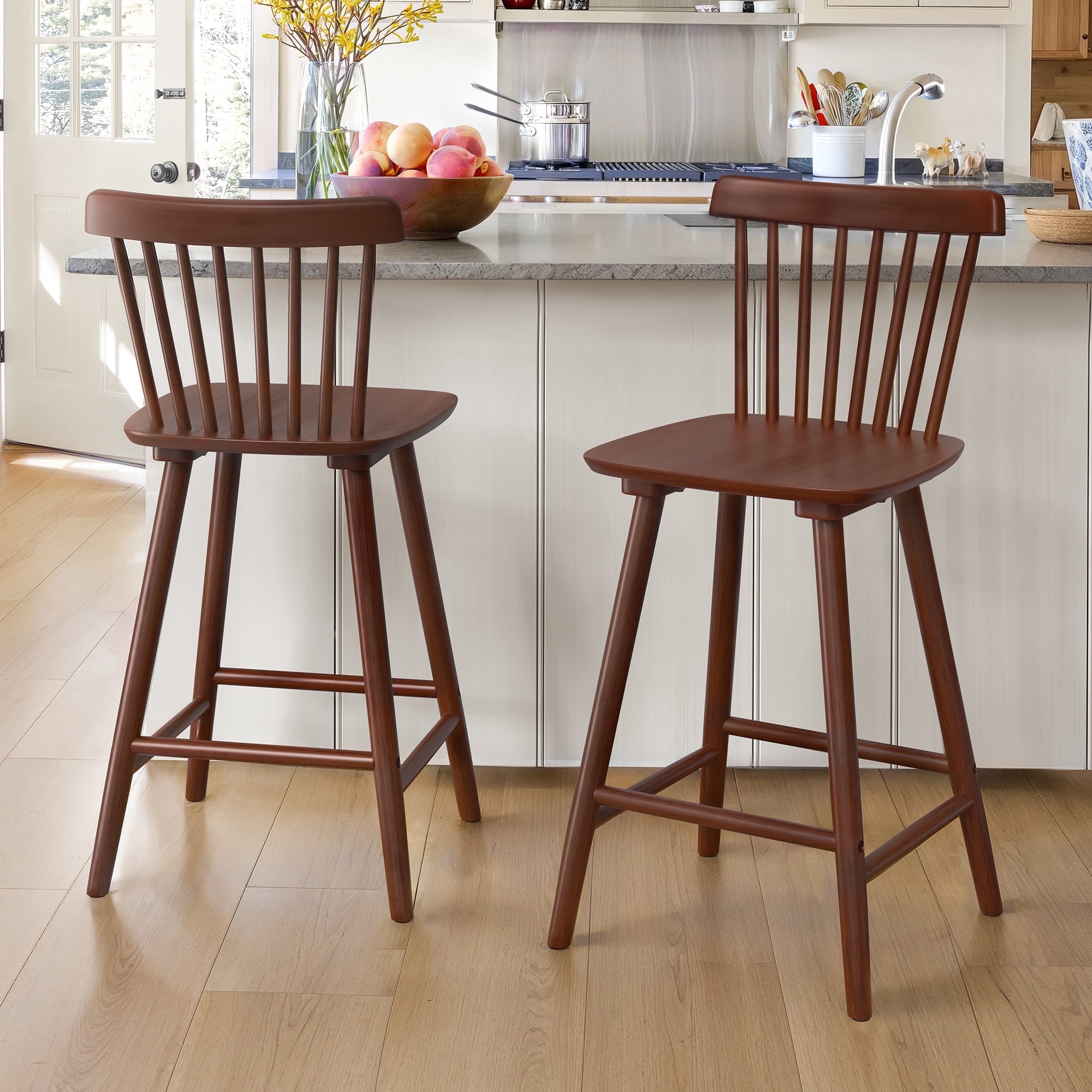 Dycanpo 24'' Wooden Windsor Counter Height Chairs Set of 2, Farmhouse ...