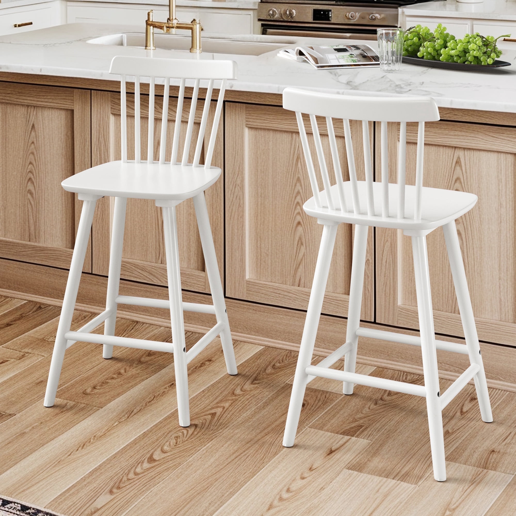 Dycanpo 24'' Wooden Windsor Counter Height Chairs Set of 2, Farmhouse ...
