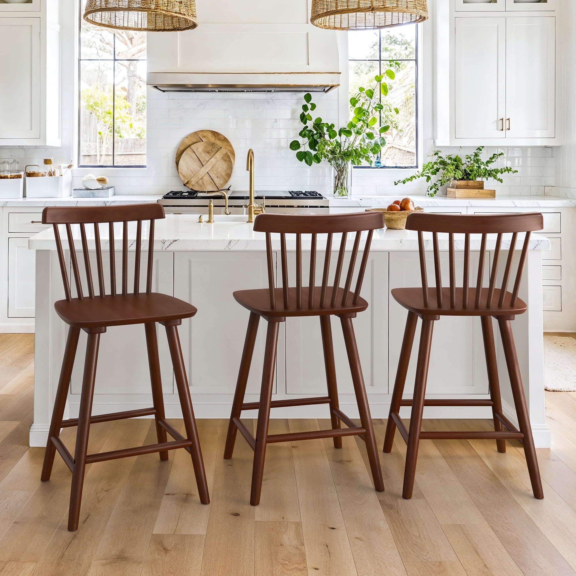 Dycanpo 24'' Wooden Windsor Counter Height Chairs Set of 3, Farmhouse ...