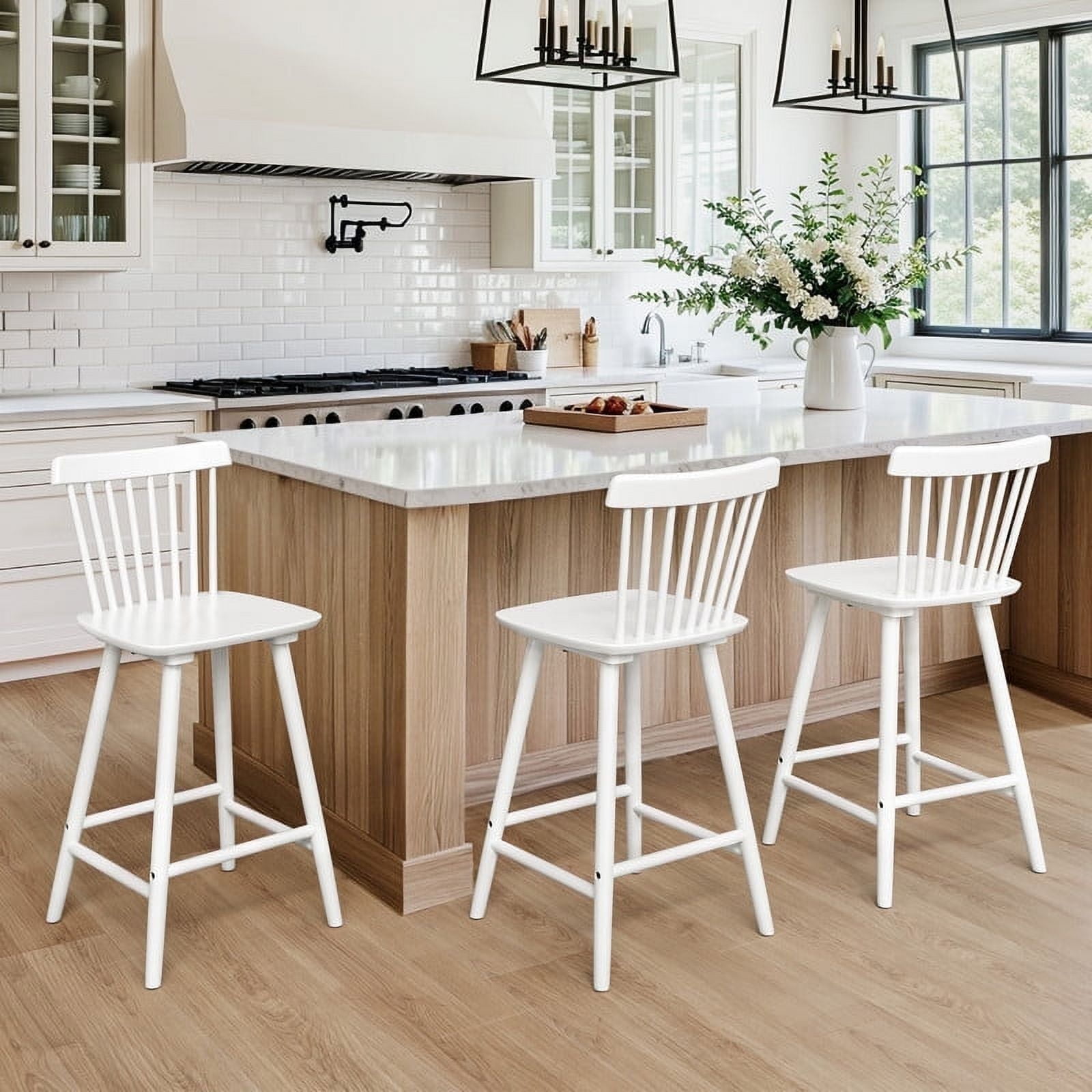 Dycanpo 24'' Wooden Windsor Counter Height Chairs Set of 3, Farmhouse ...