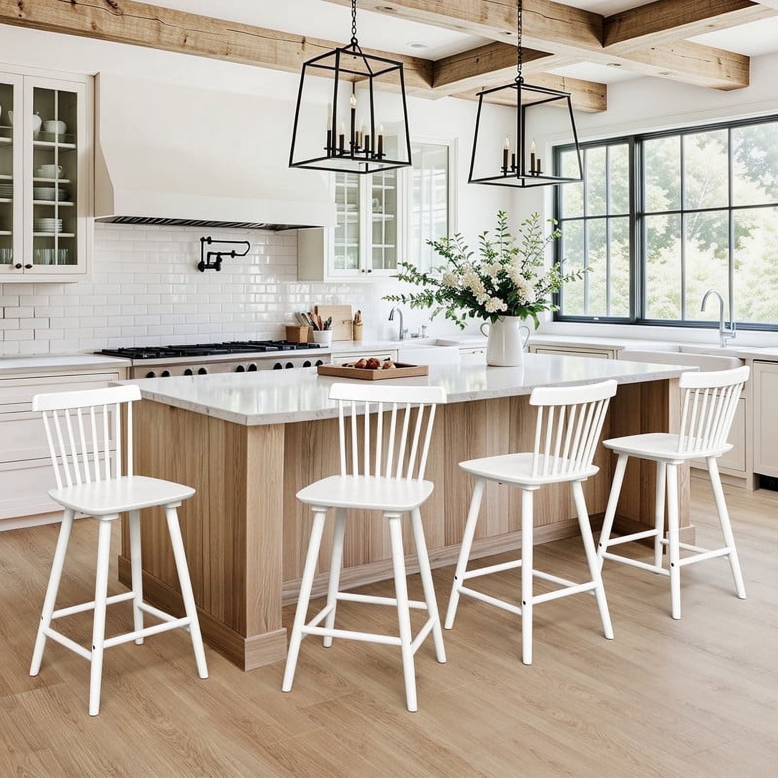 Dycanpo 24'' Wooden Windsor Counter Height Chairs Set of 4, Farmhouse ...