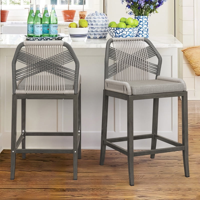 Dycanpo 26.5''H Counter Height Bar Stools Set of 2, Boho-Style Rattan ...