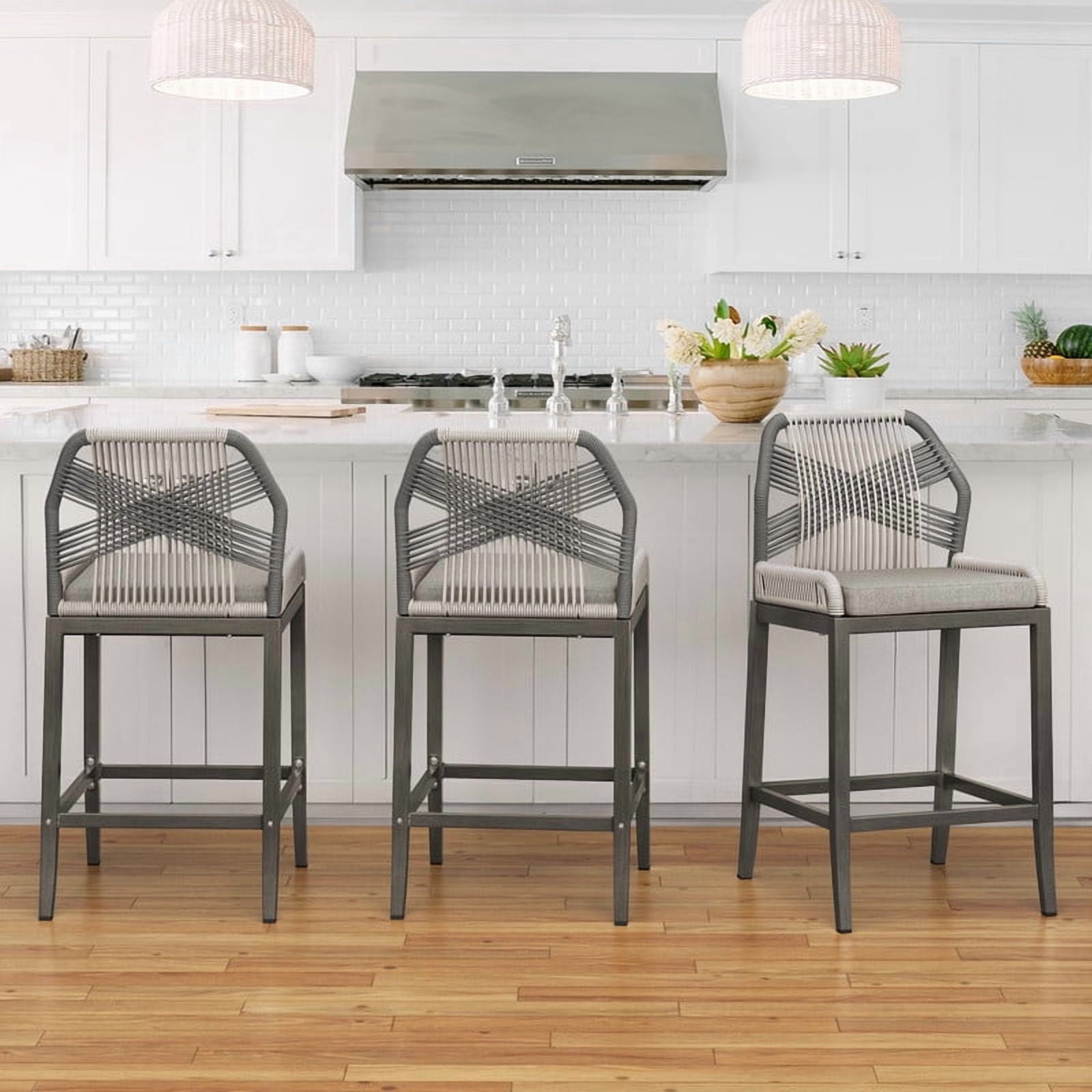 Dycanpo 26.5''H Counter Height Bar Stools Set of 3, Boho-Style Rattan ...