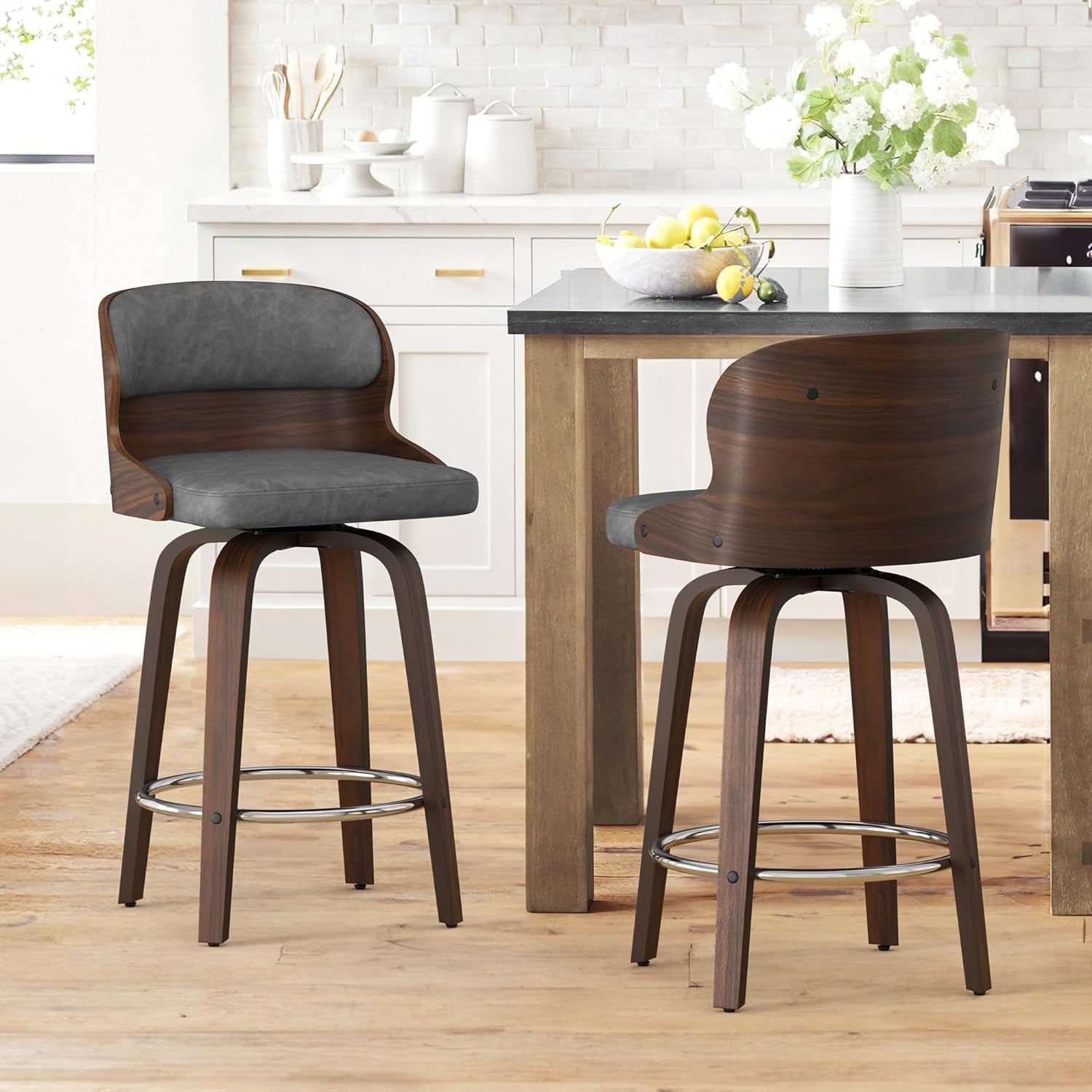 Dycanpo 26”Bar Stools Swivel, Wood Counter Height Bar Stools Set of 2 ...