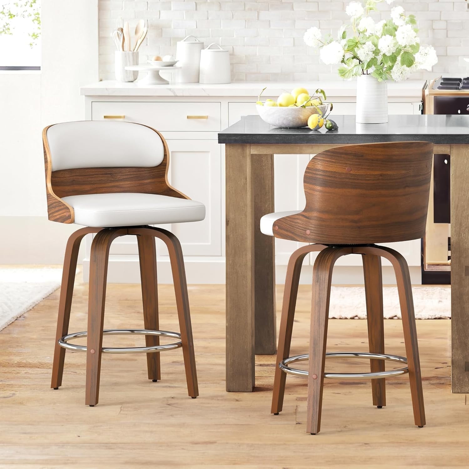Dycanpo 26”Bar Stools Swivel, Wood Counter Height Bar Stools Set of 2 ...