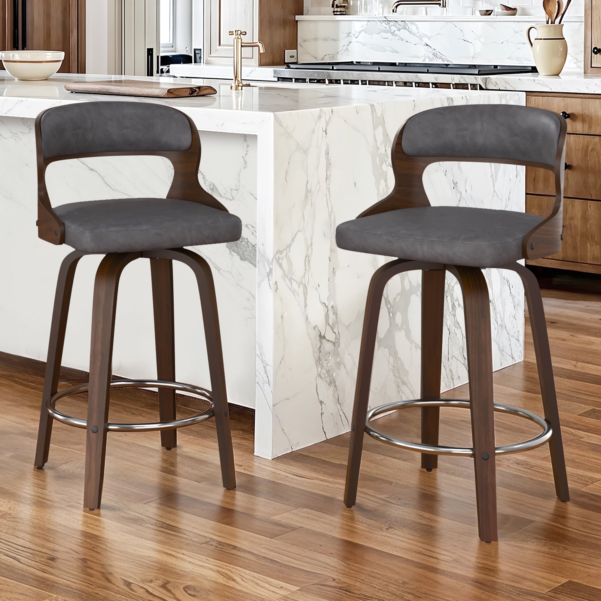 Dycanpo 26”Bar Stools Swivel, Wood Counter Height Bar Stools Set of 2 ...