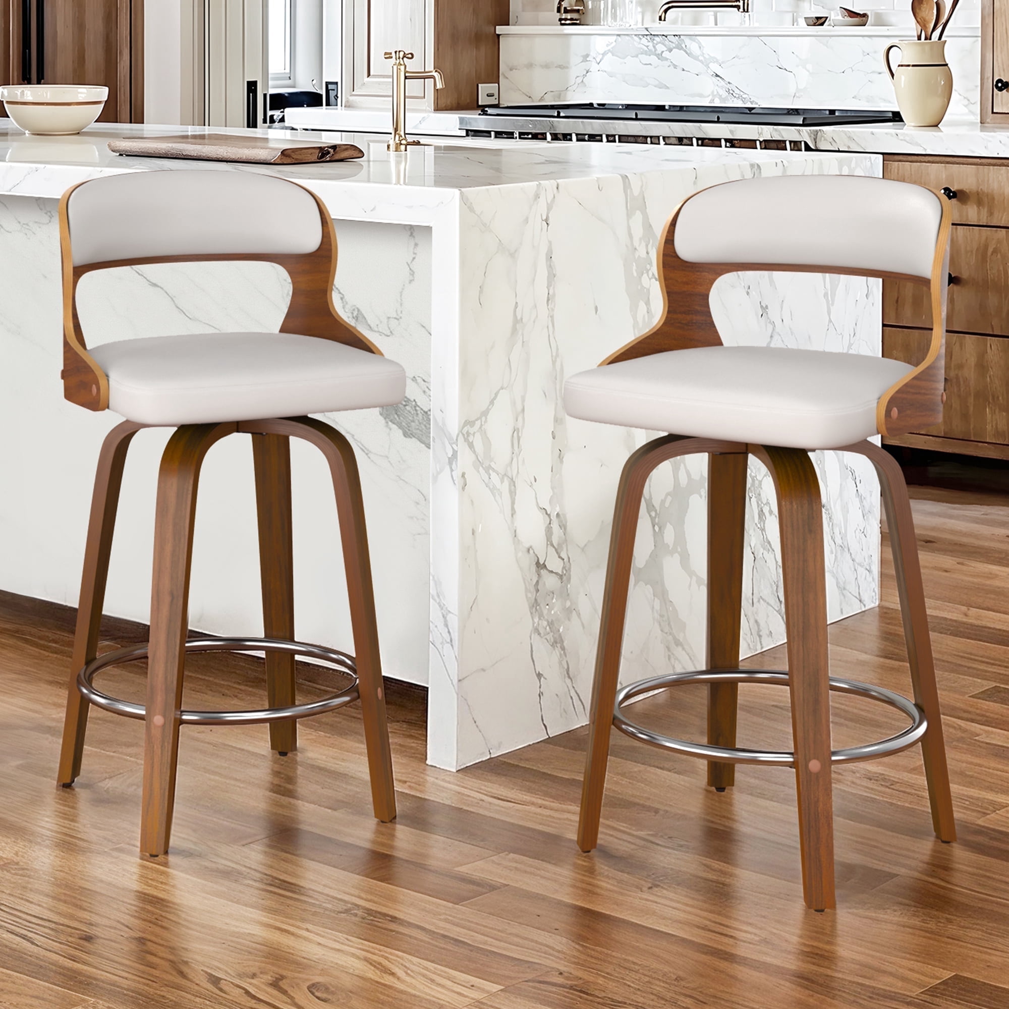 Dycanpo 26”Bar Stools Swivel, Wood Counter Height Bar Stools Set of 2 ...