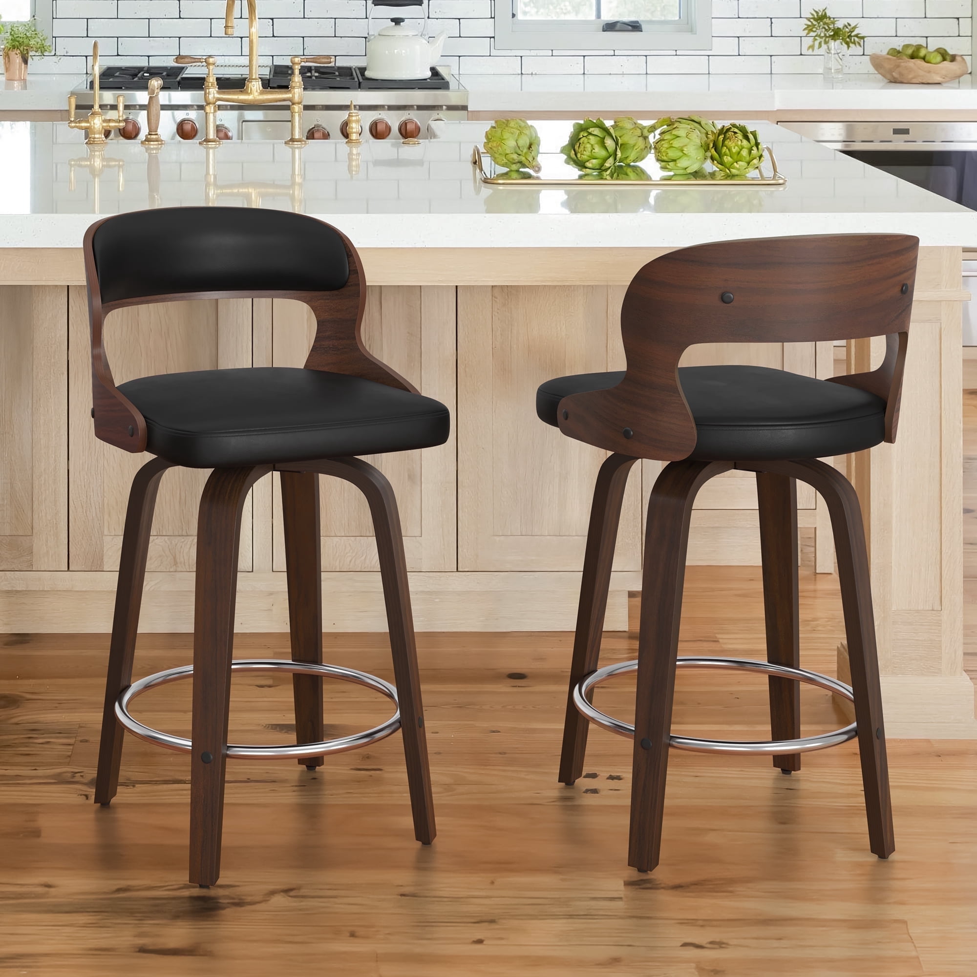 Dycanpo 26”Bar Stools Swivel, Wood Counter Height Bar Stools Set of 2 ...