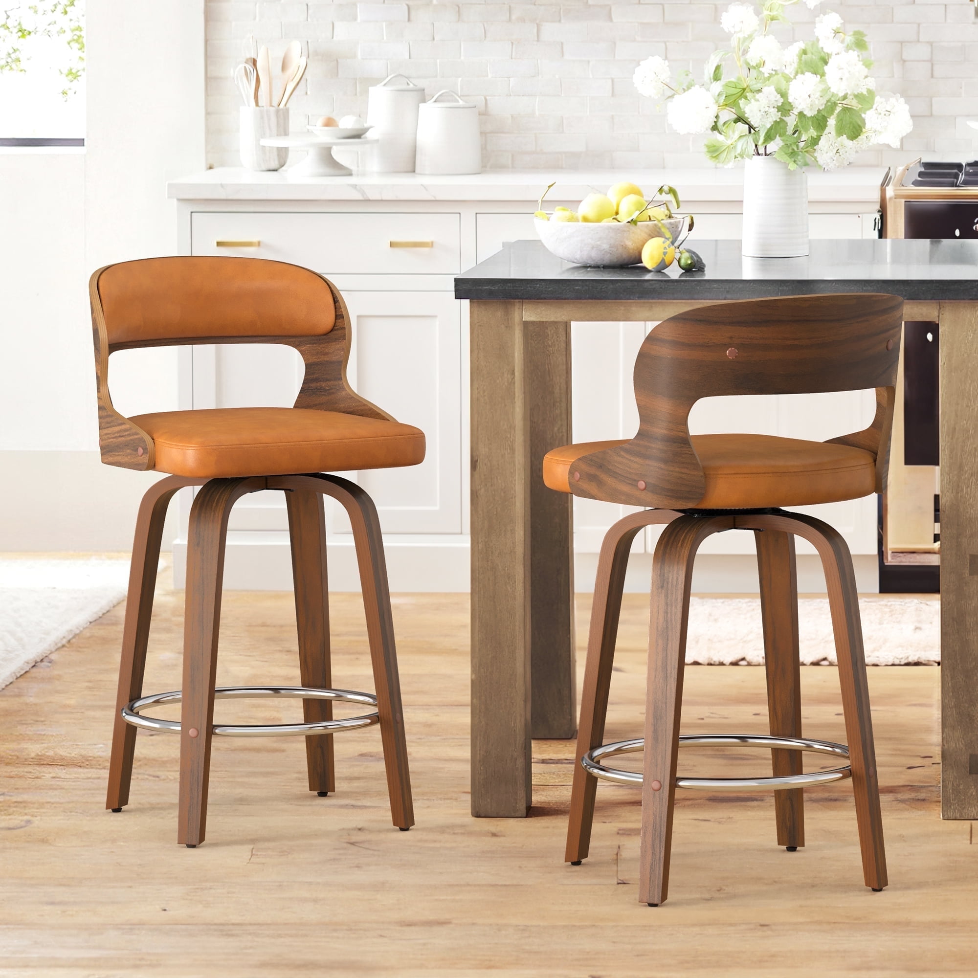Dycanpo 26”Bar Stools Swivel, Wood Counter Height Bar Stools Set of 2 ...