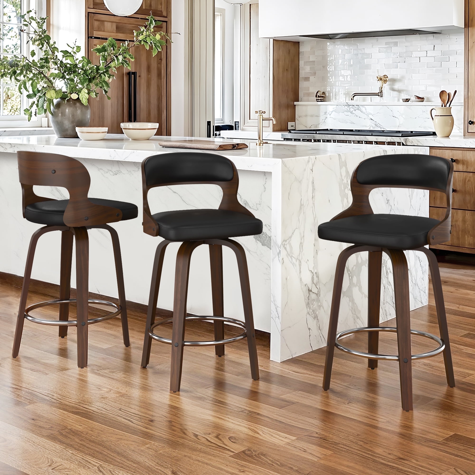 Dycanpo 26” Pair of Swivel Bar Stools, Wood Counter Height Set of 3 for ...