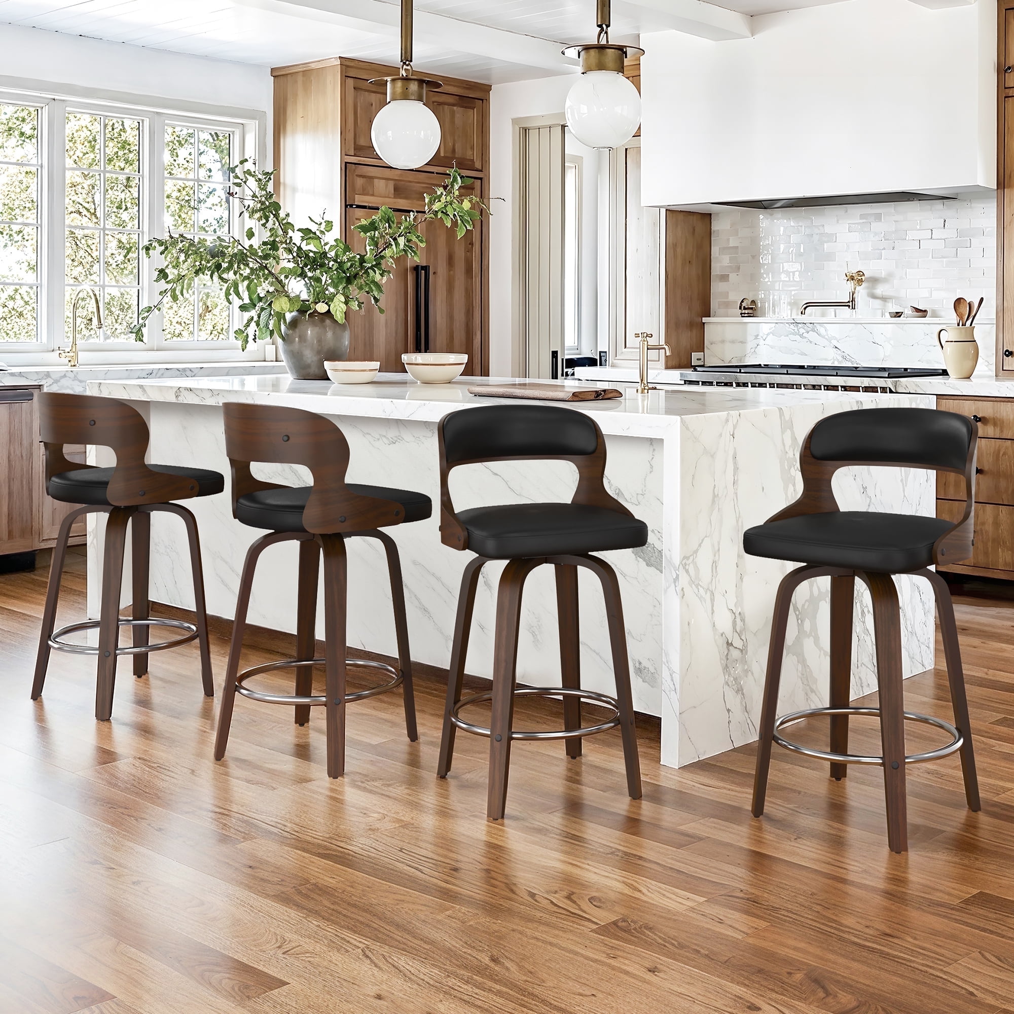 Dycanpo 26”Bar Stools Swivel, Wood Counter Height Bar Stools Set of 4 ...