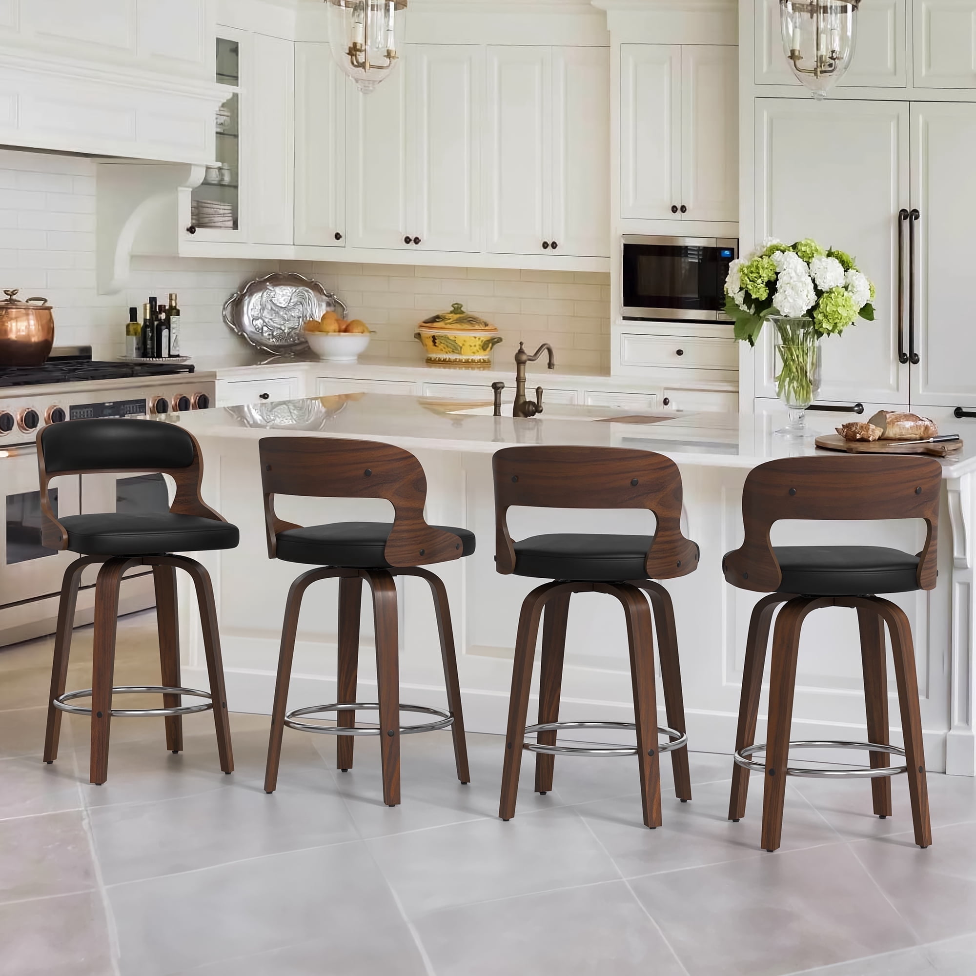 Dycanpo 26”Bar Stools Swivel, Wood Counter Height Bar Stools Set of 4 ...