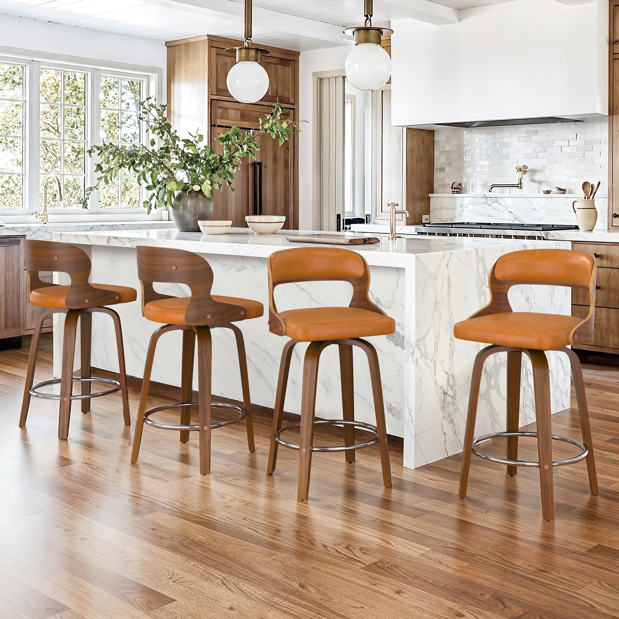 Dycanpo 26”Bar Stools Swivel, Wood Counter Height Bar Stools Set of 4 ...