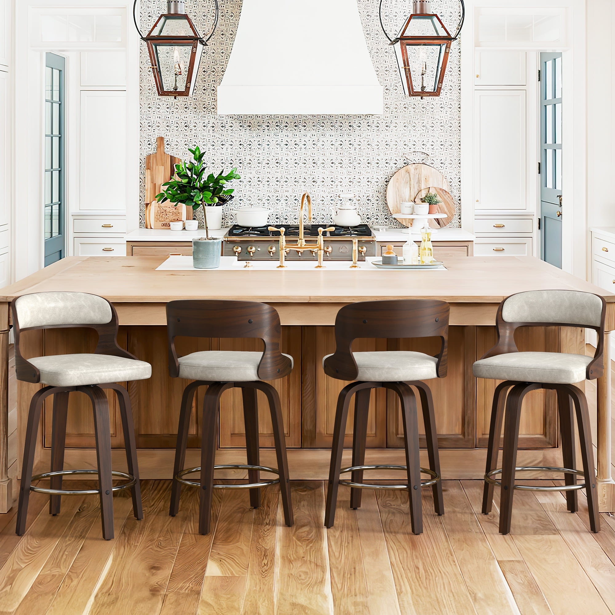 Dycanpo 26”Bar Stools Swivel, Wood Counter Height Bar Stools Set of 4 ...