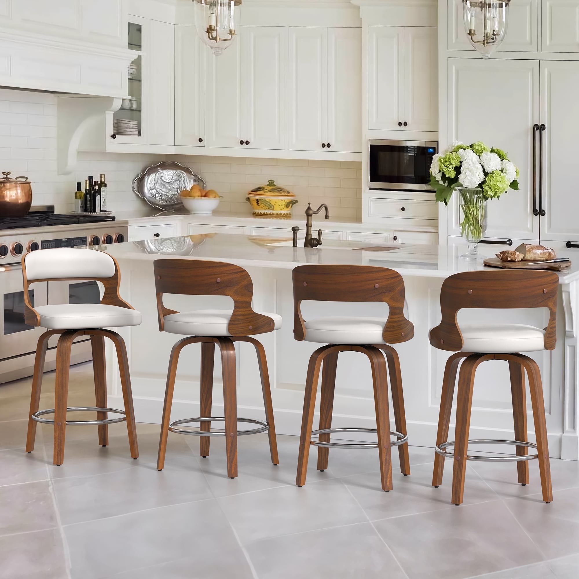 Dycanpo 26”Bar Stools Swivel, Wood Counter Height Bar Stools Set of 4 ...