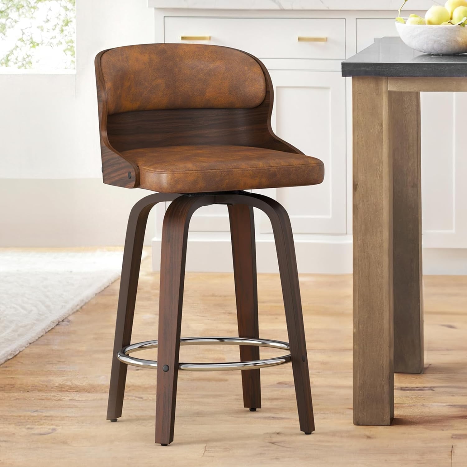 Dycanpo 26”Bar Stools Swivel, Wood Counter Height Bar Stools for Home ...