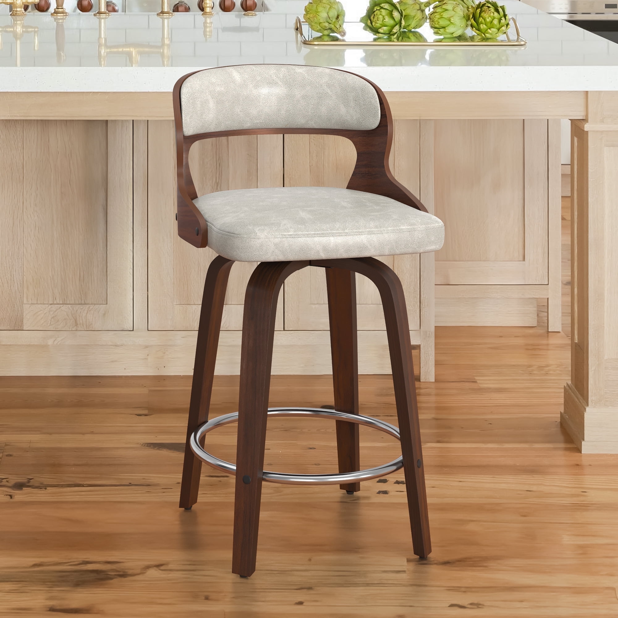 Dycanpo 26”Bar Stools Swivel, Wood Counter Height Bar Stools for ...