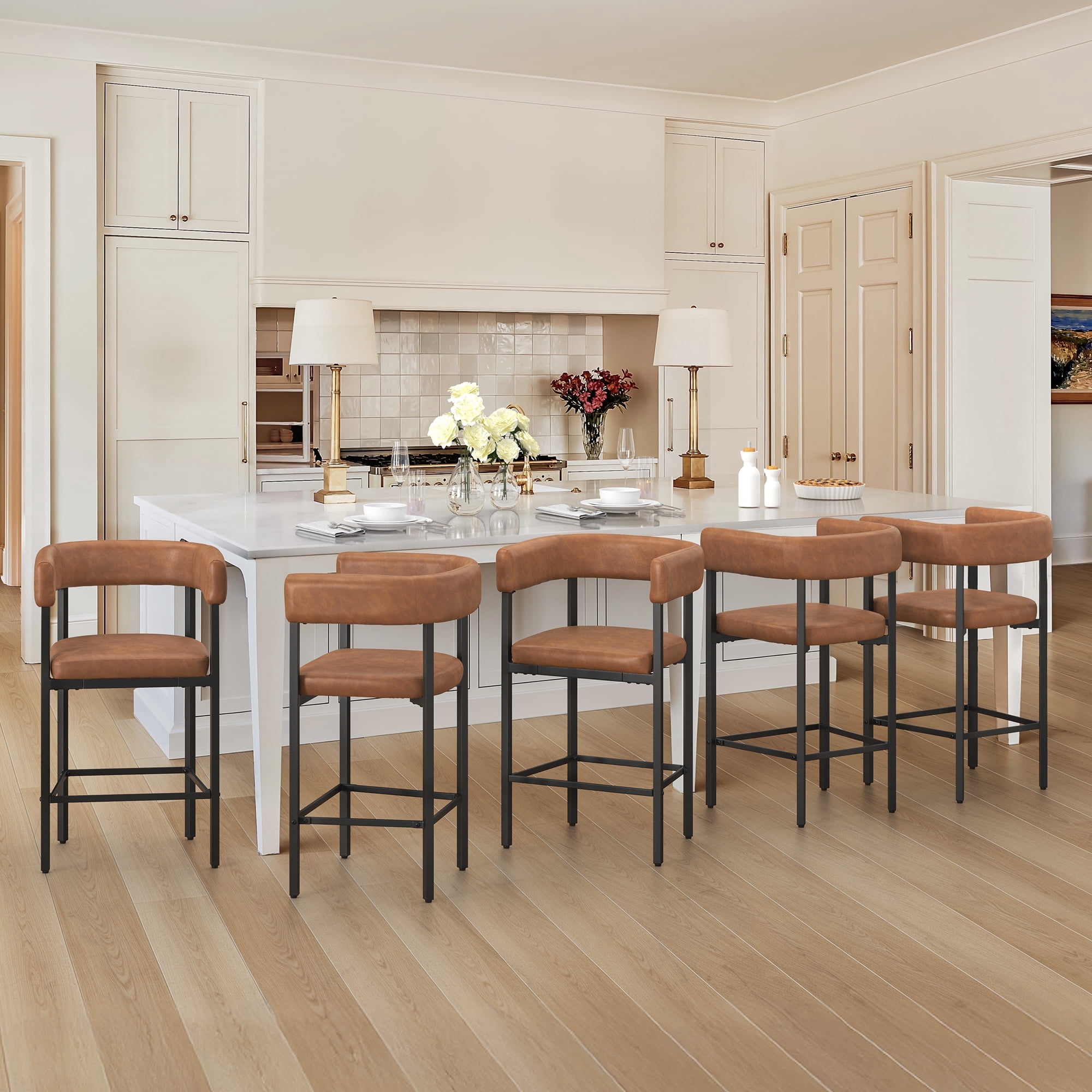 Dycanpo 26'' Barrel Bar Stools Set of 5 with PU Leather Curved Backrest ...