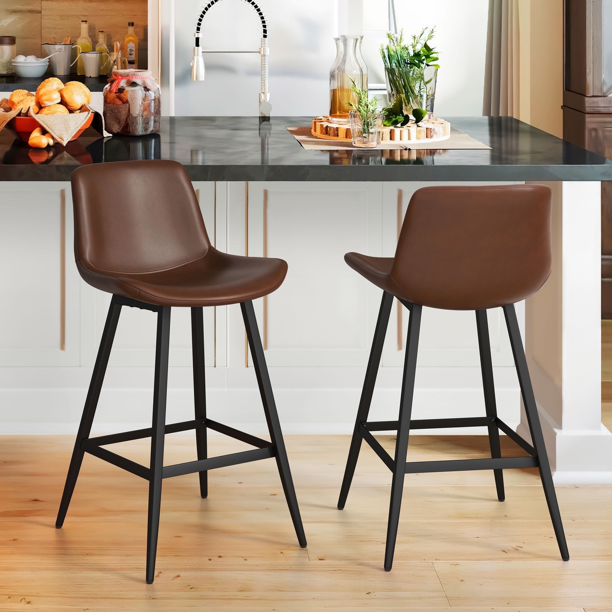 Dycanpo 26” Counter Height Bar Stools Set of 2, Modern Faux Leather ...