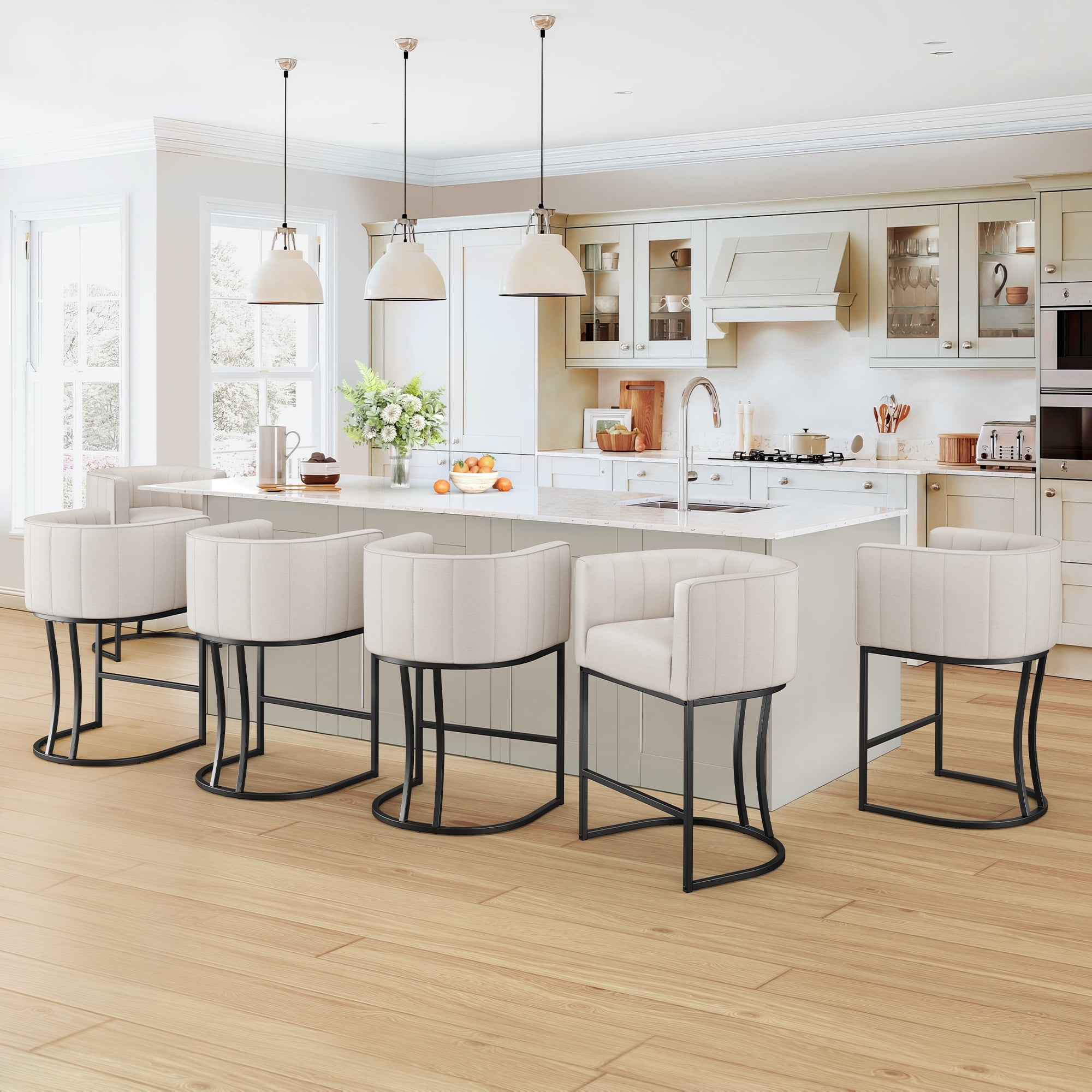 Dycanpo 26'' Counter Height Bar Stools Set of 6 with Backrest and Arms ...