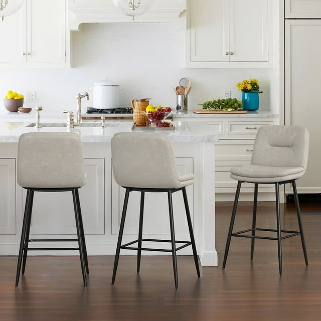 Dycanpo 26”H Bar Stools Set of 3, Double-Layer Upholstered, for Home ...