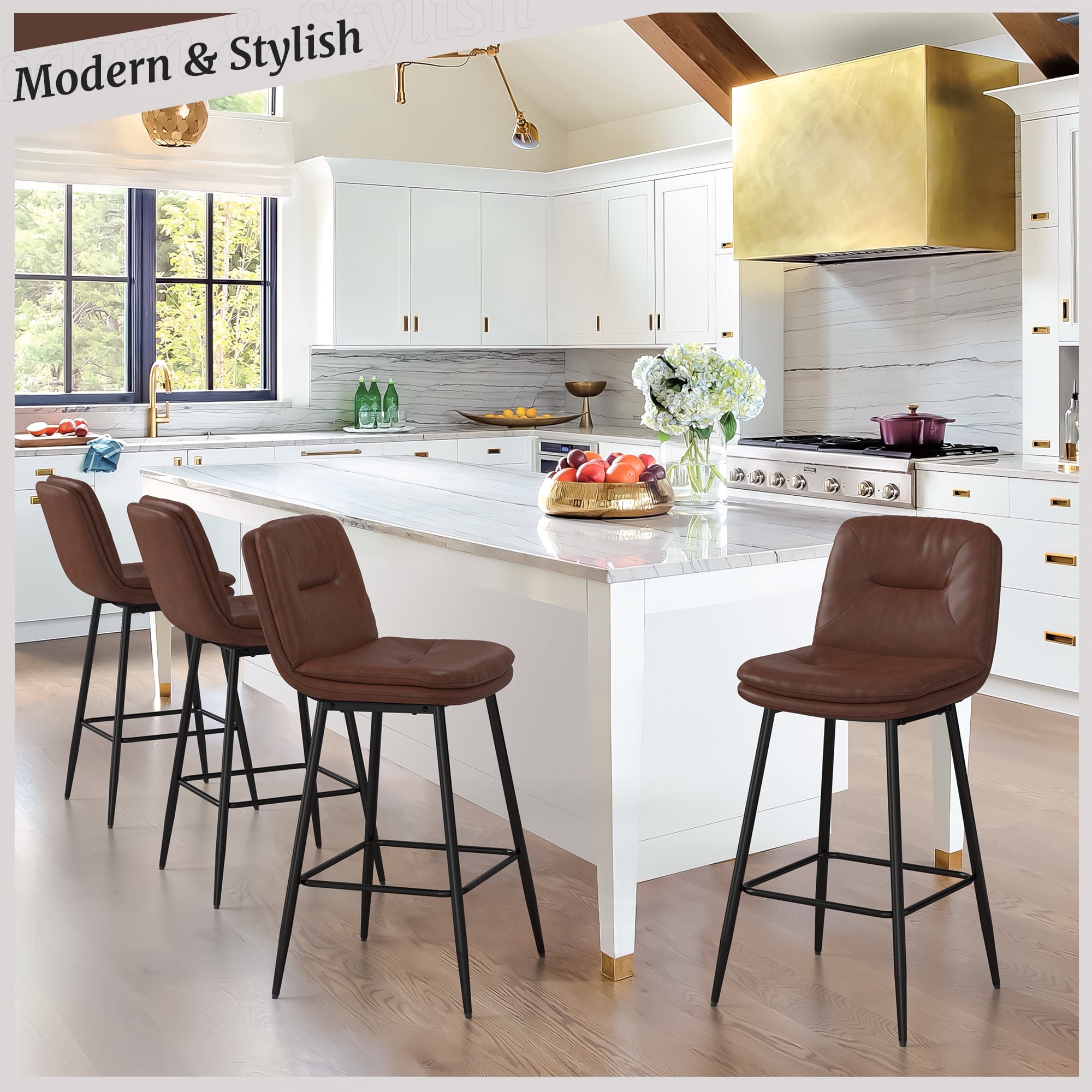 Dycanpo 26”H Bar Stools Set of 4, Double-Layer Upholstered, for Home ...