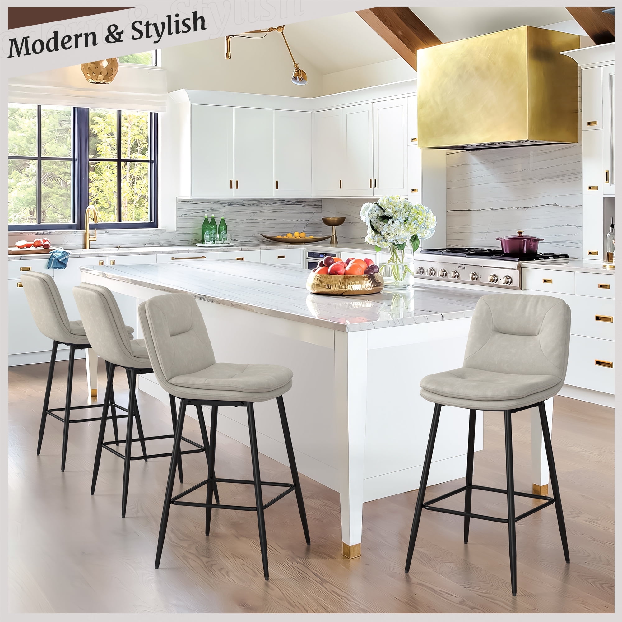 Dycanpo 26”H Bar Stools Set of 4, Double-Layer Upholstered, for Home ...