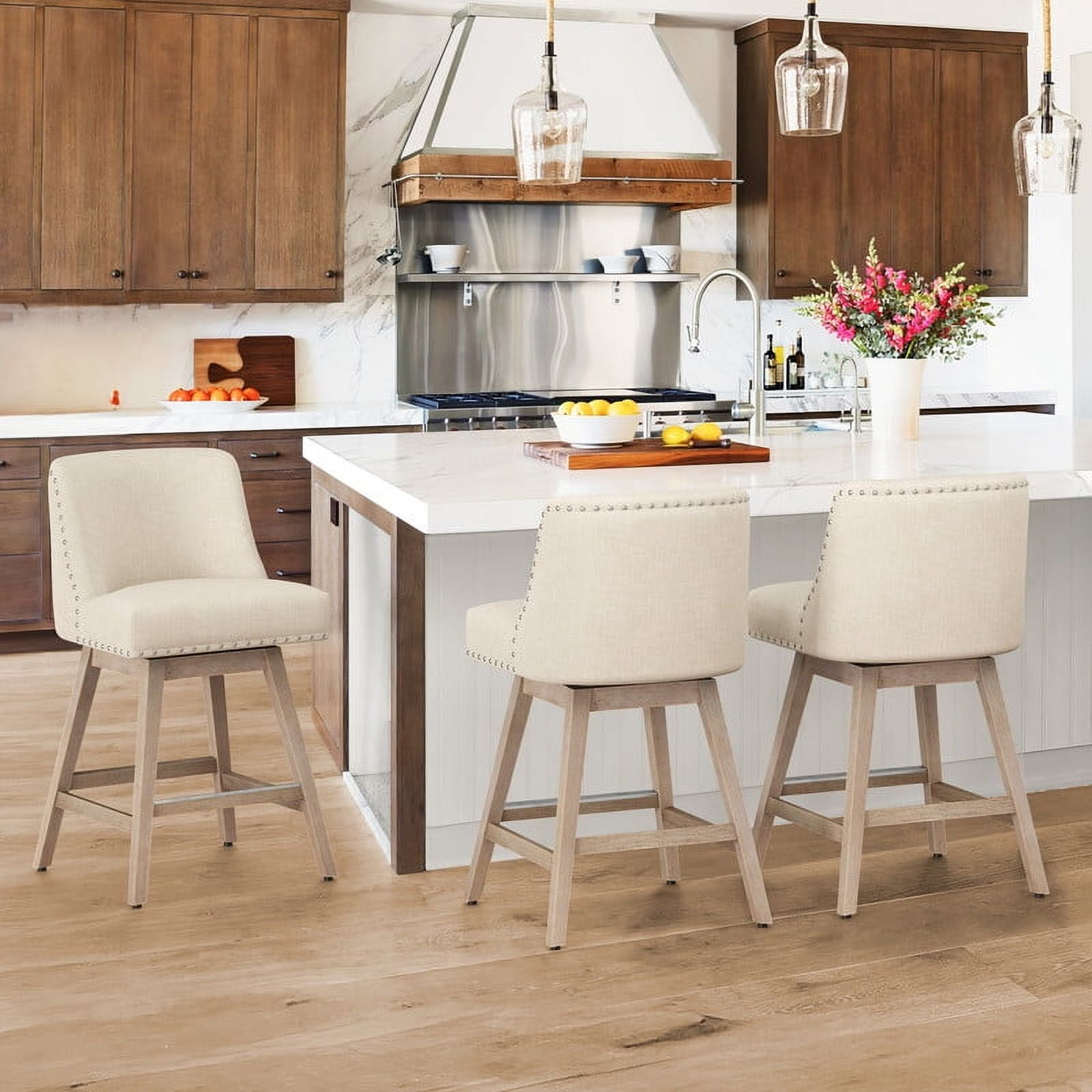 Dycanpo 26''H Swivel Bar Stools with Back Sets of 3 Linen Fabric for ...