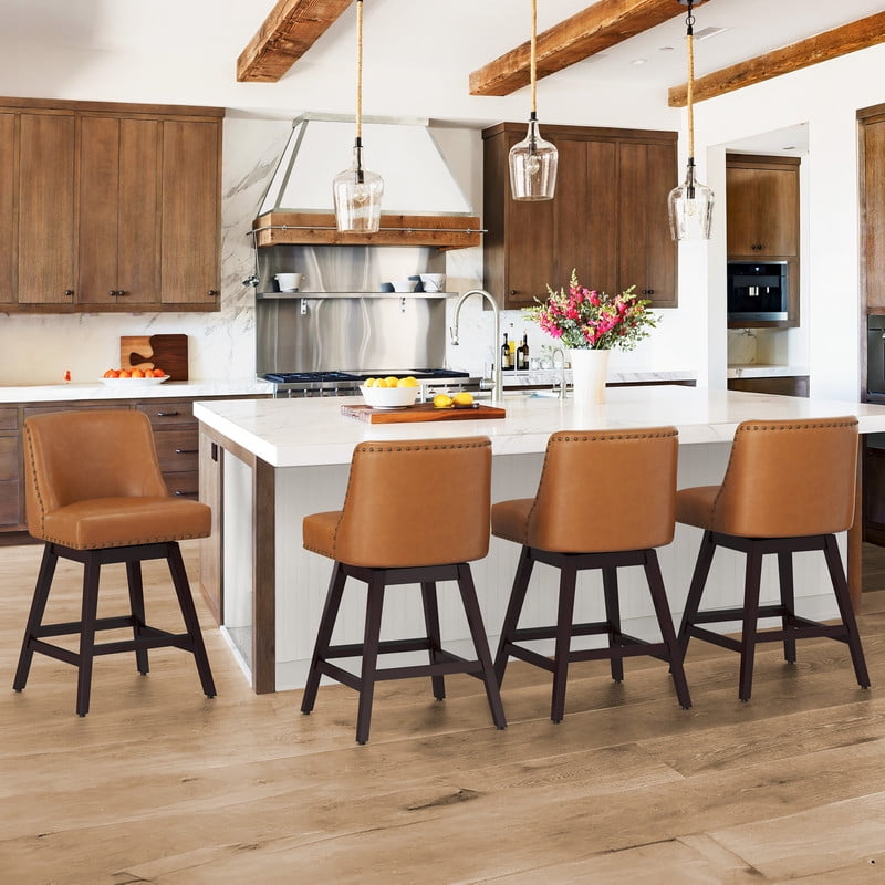 Dycanpo 26''H Swivel Bar Stools with Back Sets of 4 Faux Leather for ...