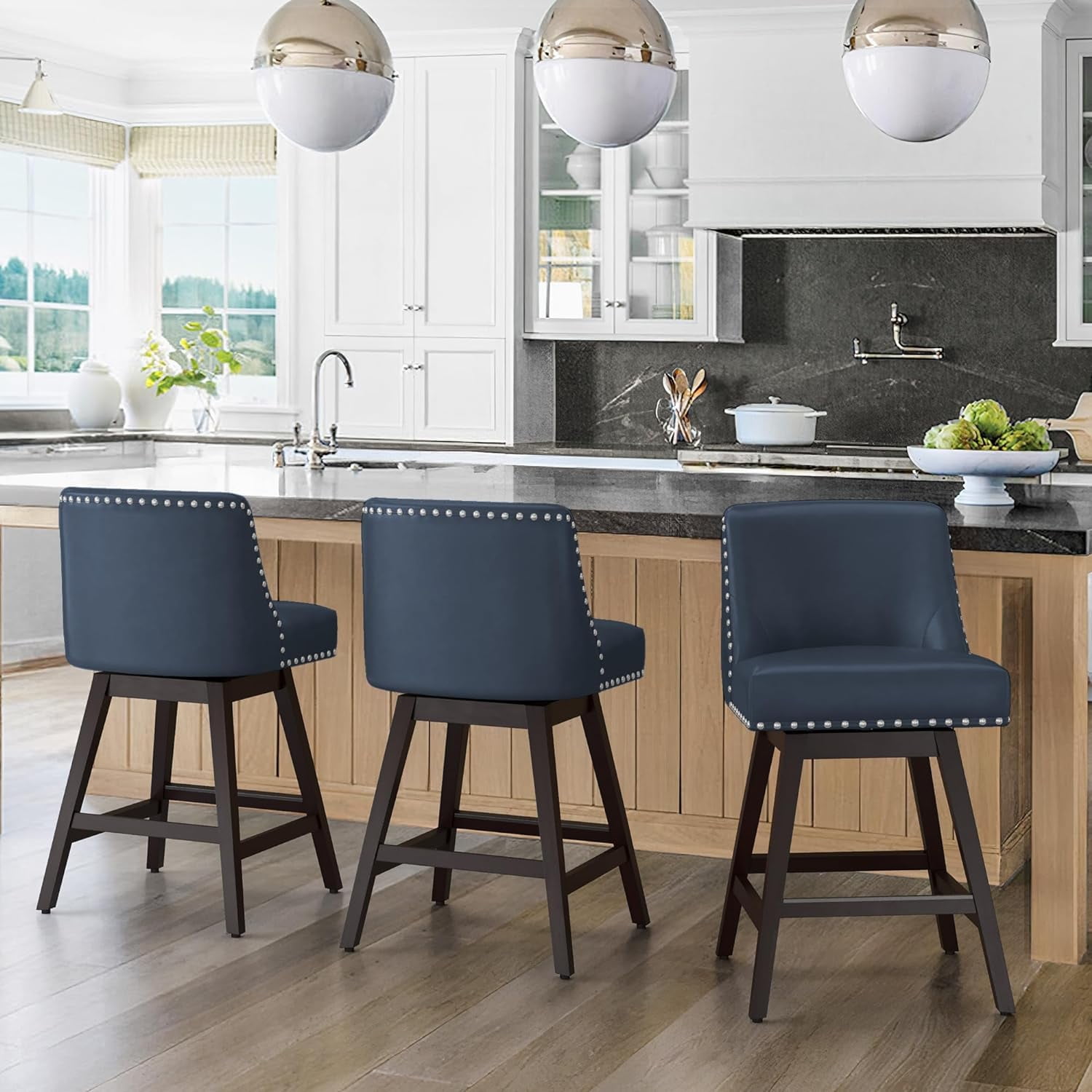 Dycanpo 26''H Swivel Counter Stools Set of 3 with Back Faux Leather for ...