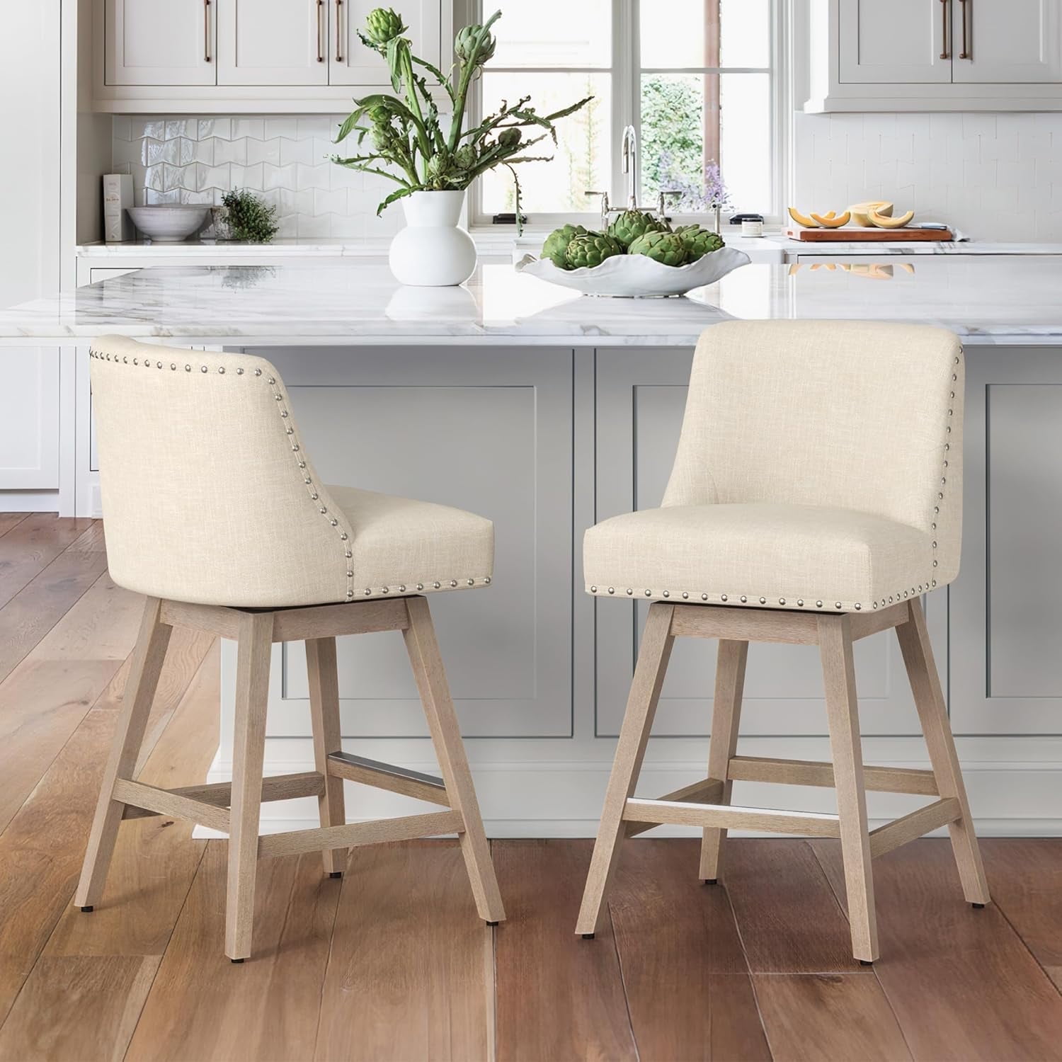 Dycanpo 26''H Swivel Counter Stools Set of 2 with Back Linen Fabric for ...