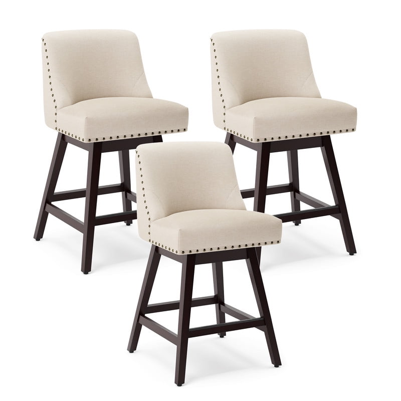 Dycanpo 26''H Swivel Counter Stools Set of 3 with Back Linen Fabric for ...