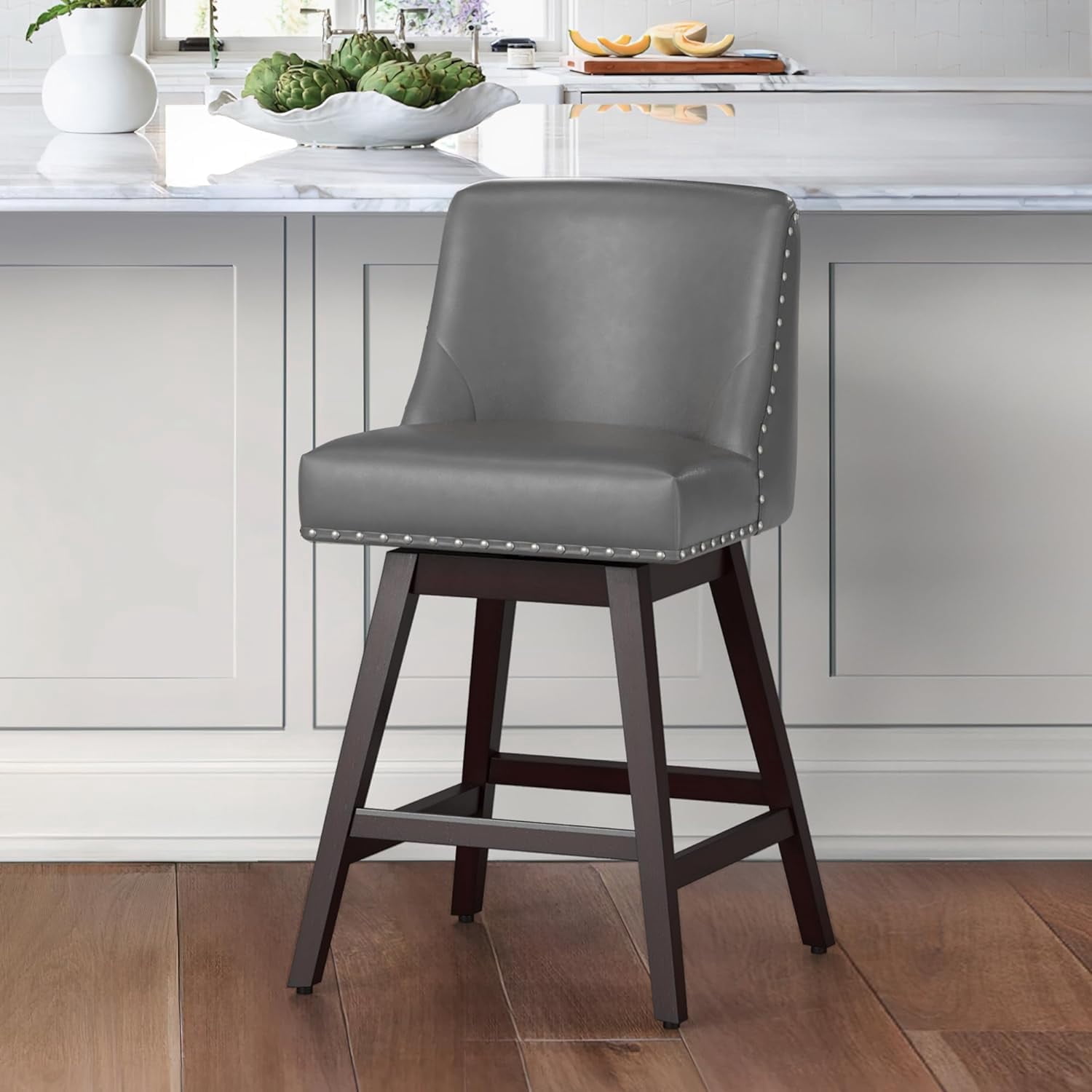 Dycanpo 26''H Swivel Counter Stools with Back Faux Leather for Home ...