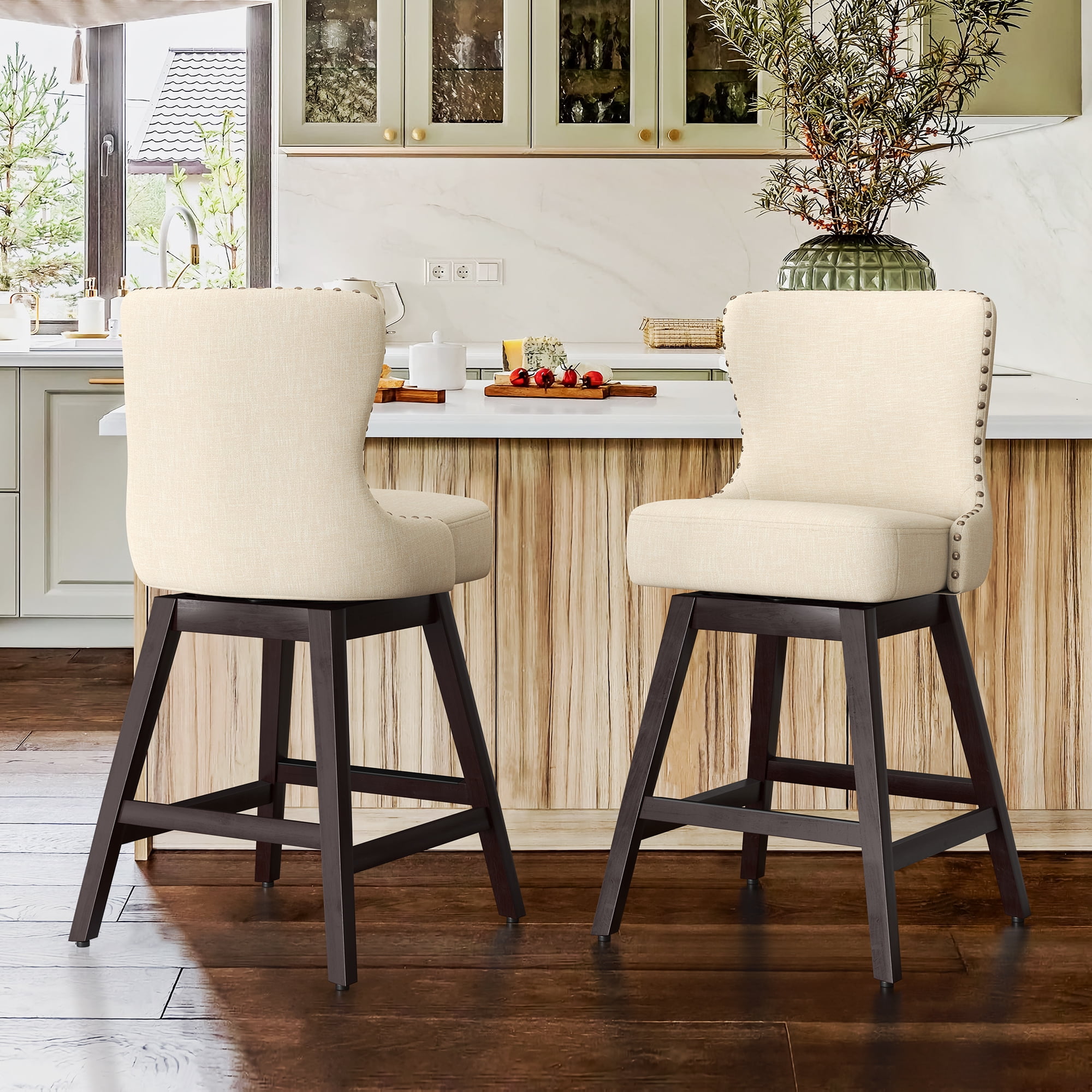 Dycanpo 26" Swivel Bar Stool Set of 2 with Upholstered Back, for Home ...