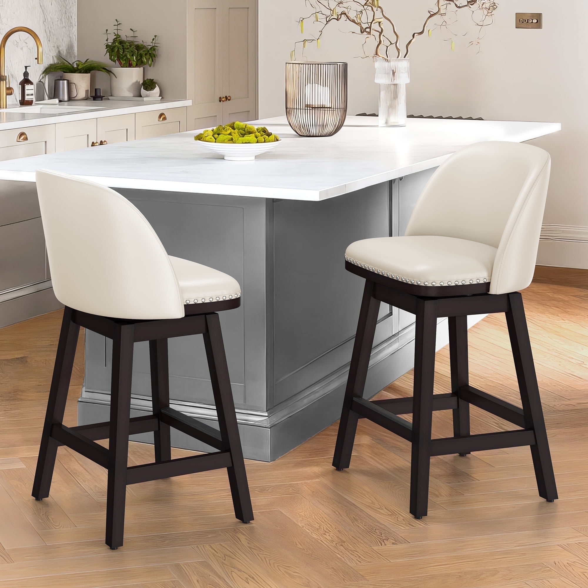 Dycanpo 26'' Swivel Bar Stools Set of 2, Counter Stools with Back ...