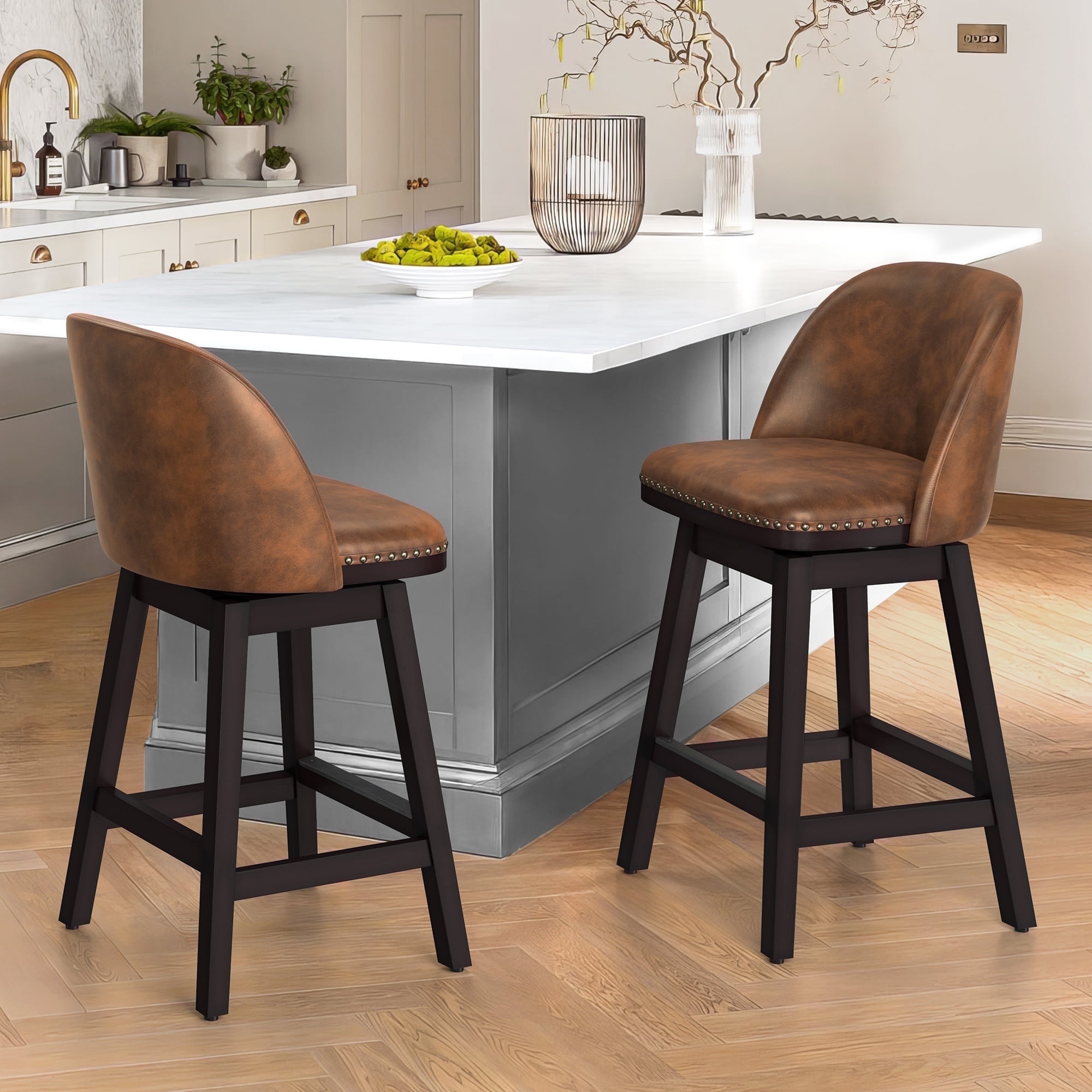 Dycanpo 26'' Swivel Bar Stools Set of 2, Counter Stools with Back ...