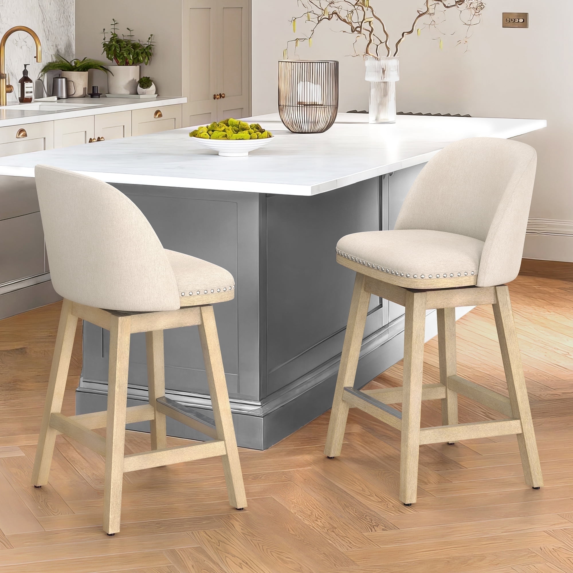Dycanpo 26'' Swivel Bar Stools Set of 2, Counter Stools with Back ...