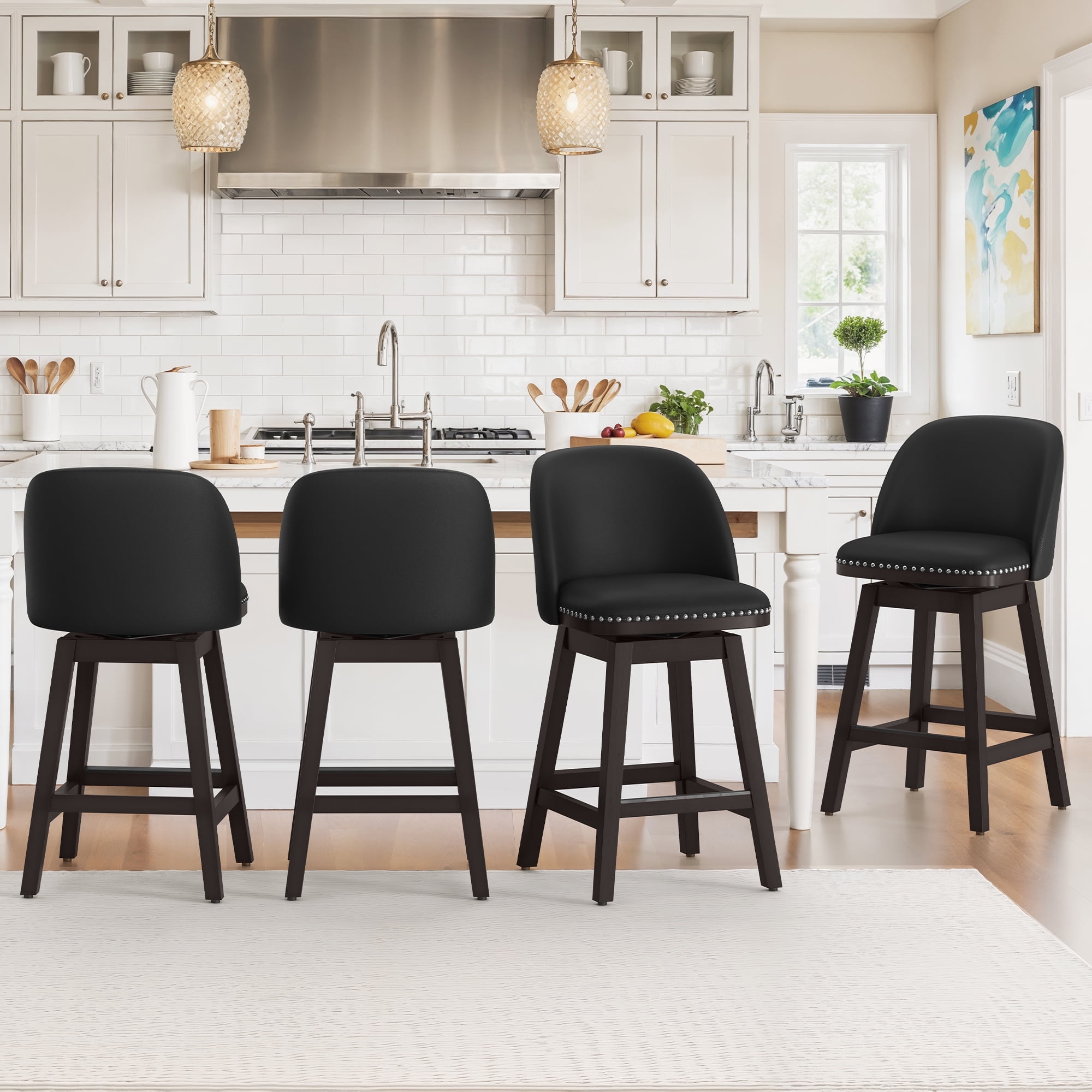 Dycanpo 26'' Swivel Bar Stools Set of 4, Counter Stools with Back ...