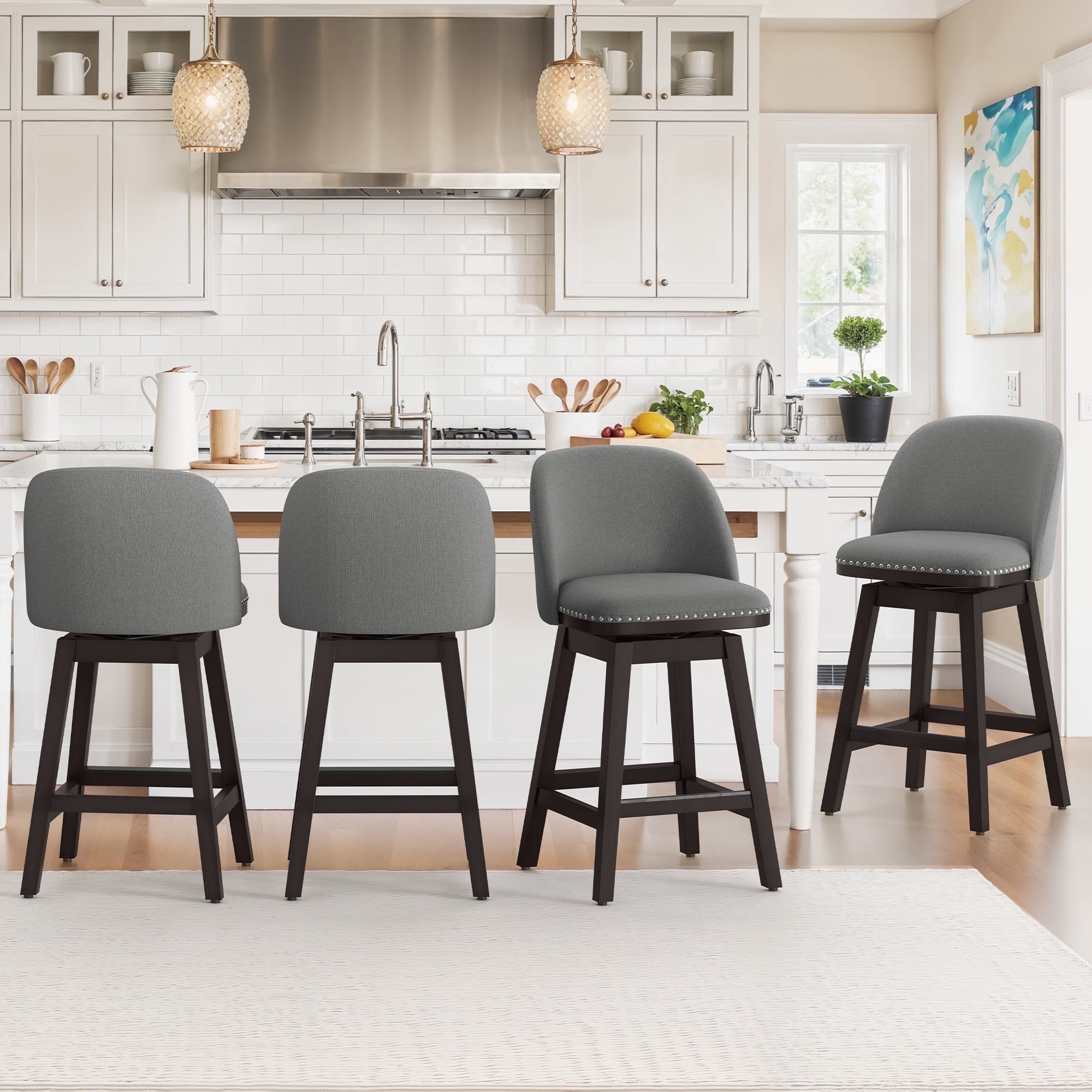 Dycanpo 26'' Swivel Bar Stools Set of 4, Counter Stools with Back ...