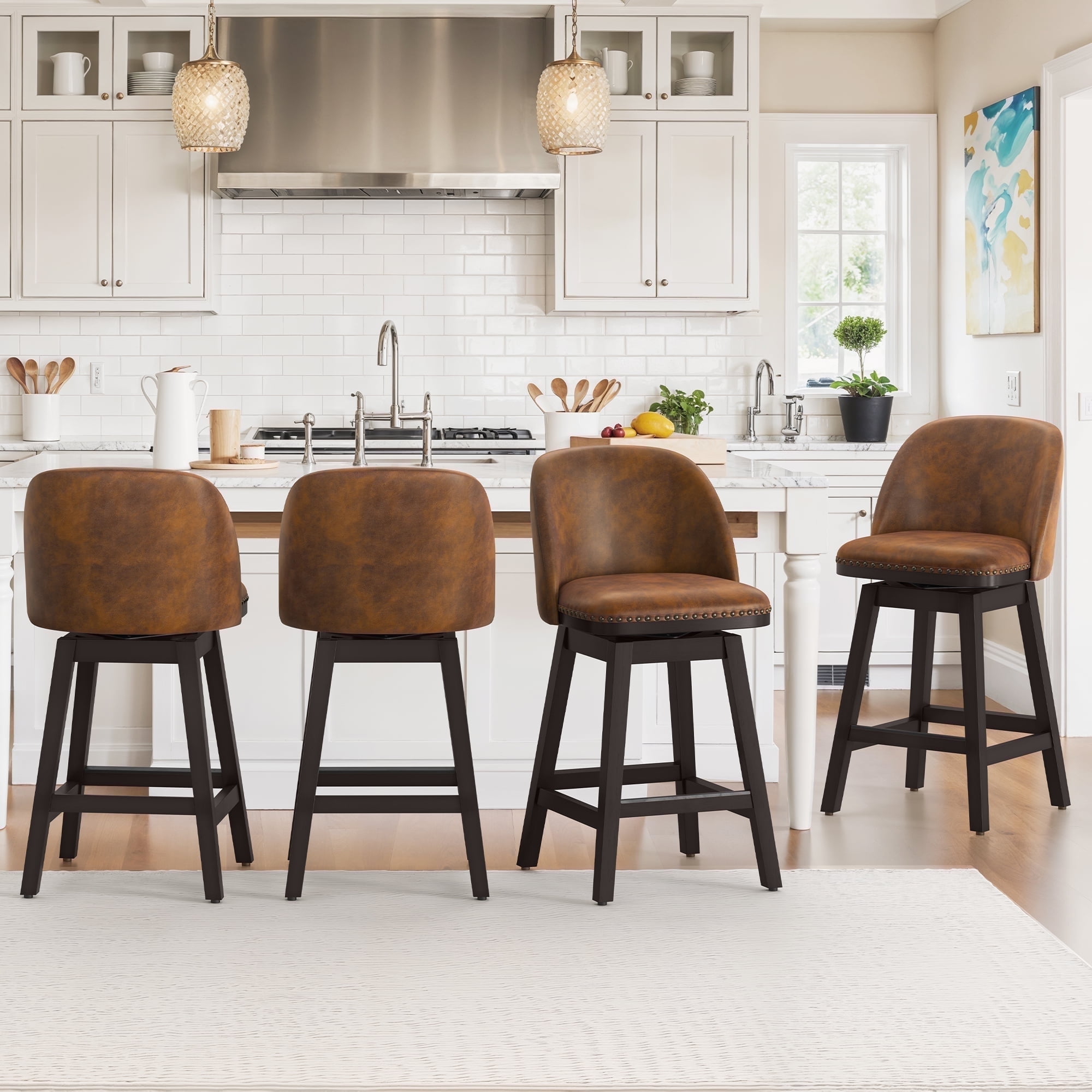 Dycanpo 26'' Swivel Bar Stools Set of 4, Counter Stools with Back ...